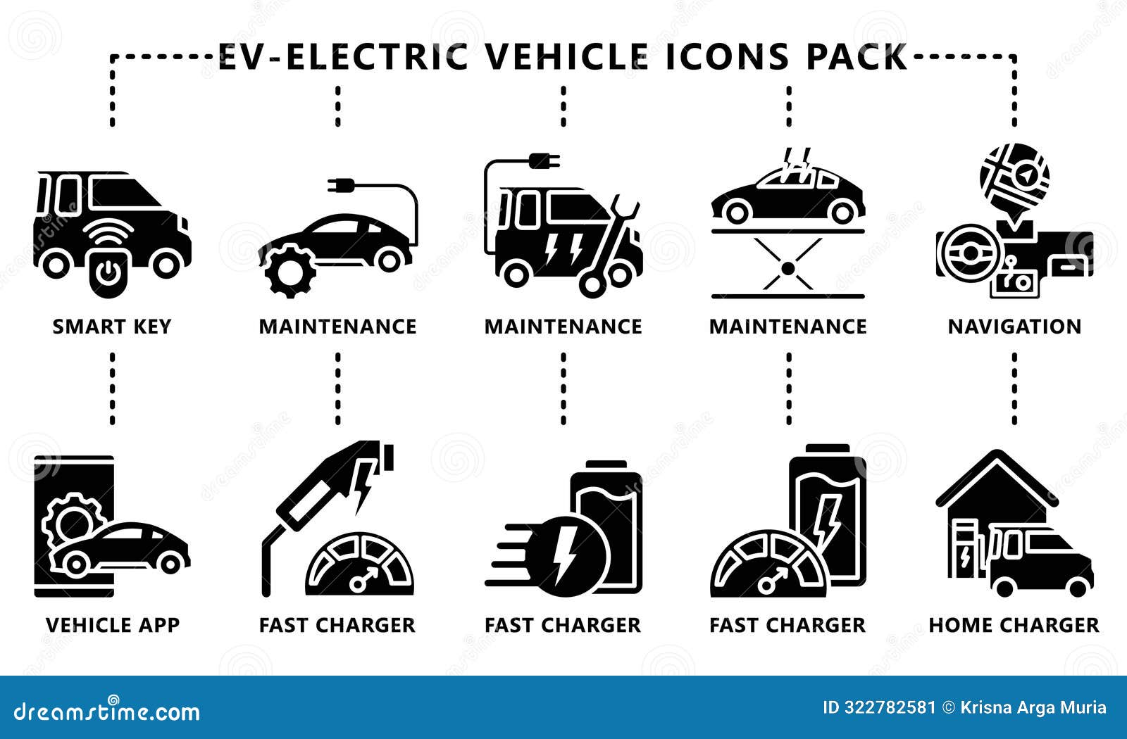 EV-Electronic Vehicles Glyph Icons Pack Stock Vector - Illustration of ...
