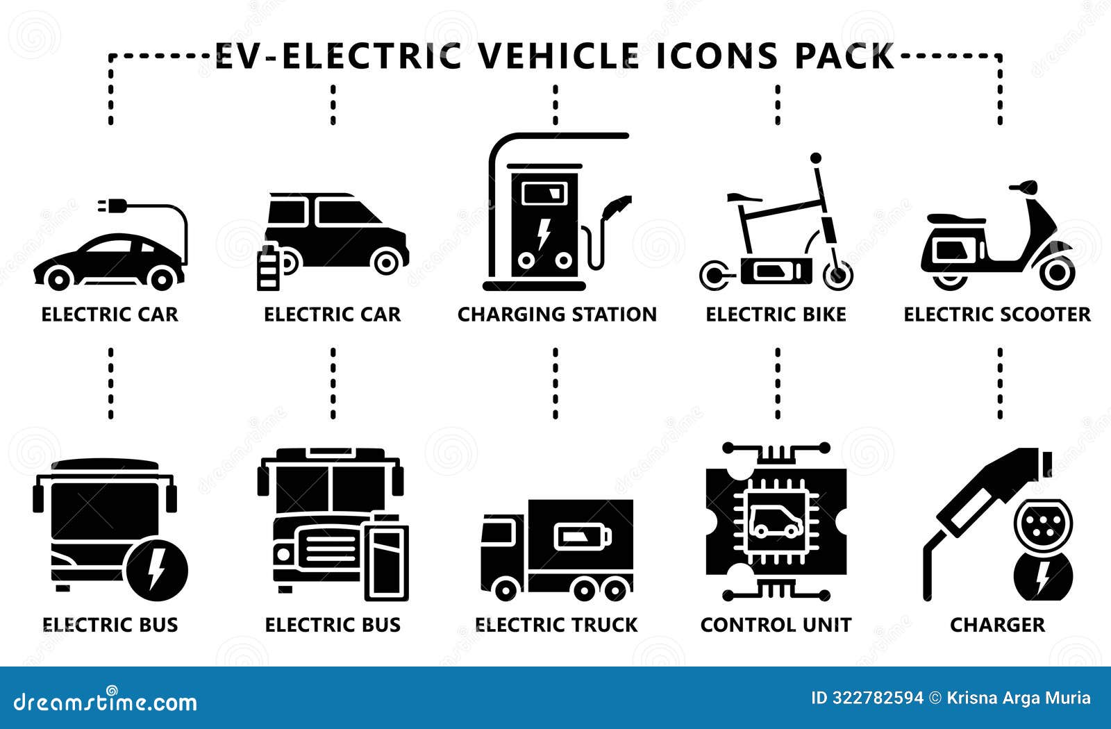 EV-Electronic Vehicles Glyph Icons Pack Stock Vector - Illustration of ...