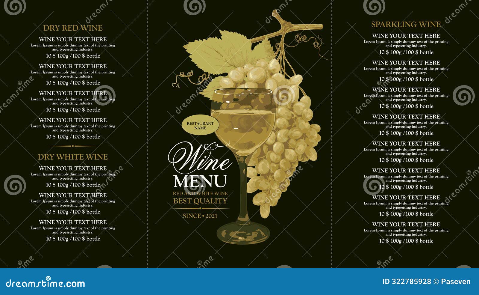 Wine Menu Template with Price List for a Restaurant or Bar Stock ...
