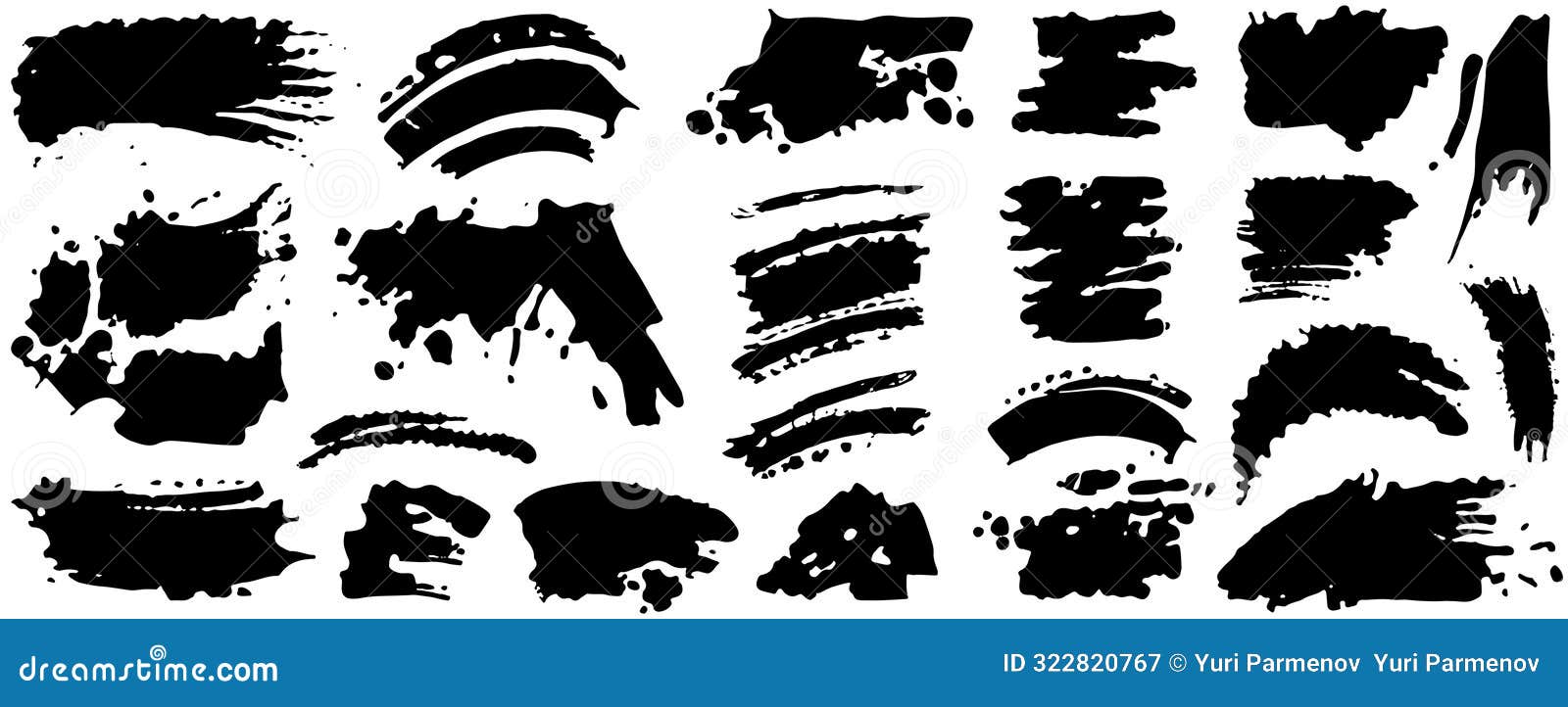 Set of Black Smears Paint, Ink Brush Strokes. Dirty Artistic Grunge Ink ...