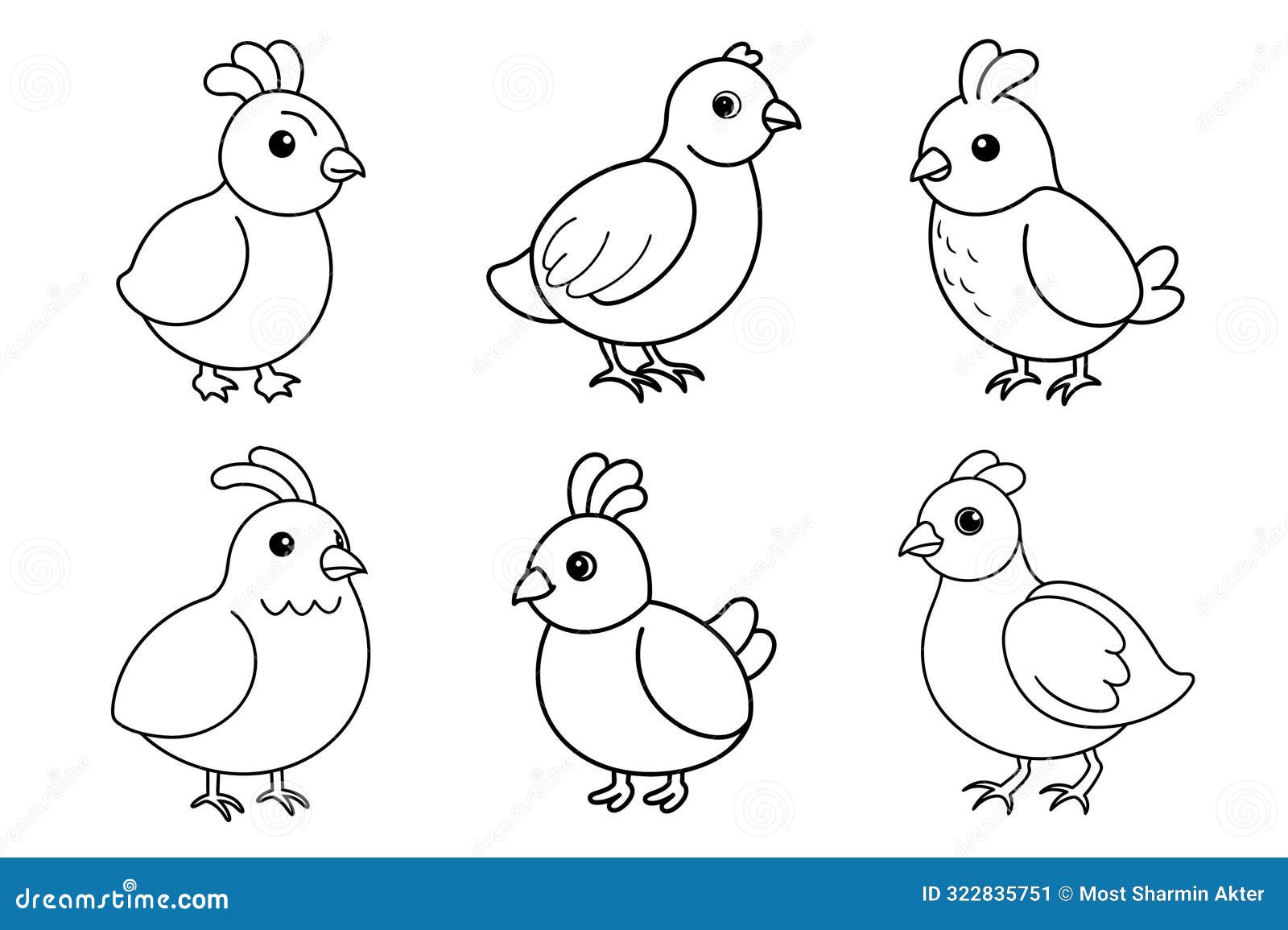 Adorable Cartoon Birds Coloring Page - Hand Drawn Funny Comic ...