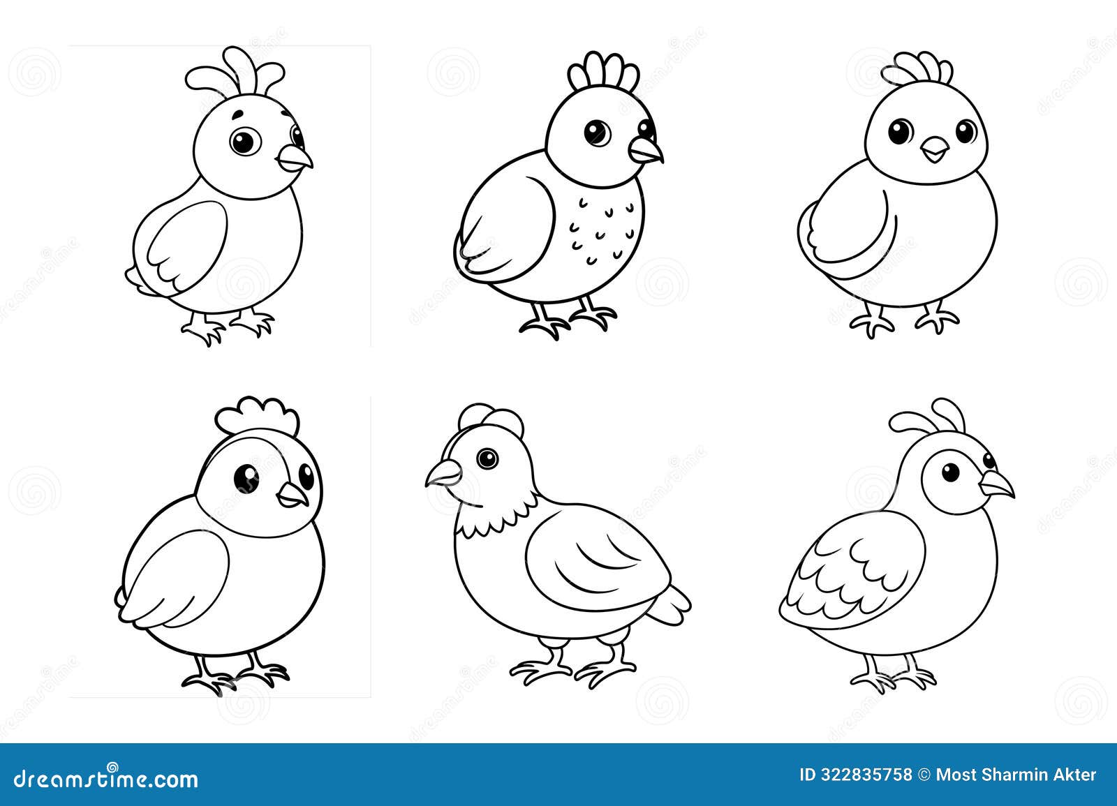 Adorable Cartoon Birds Coloring Page - Hand Drawn Funny Comic ...