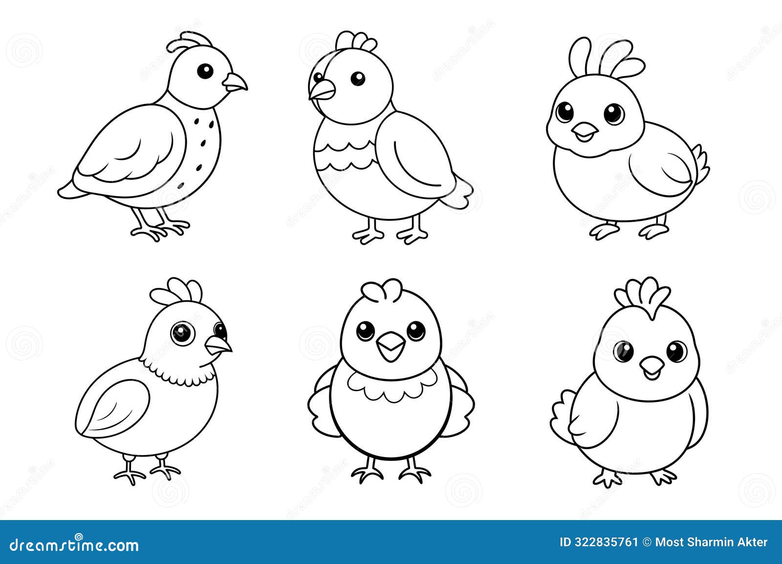Adorable Cartoon Birds Coloring Page - Hand Drawn Funny Comic ...