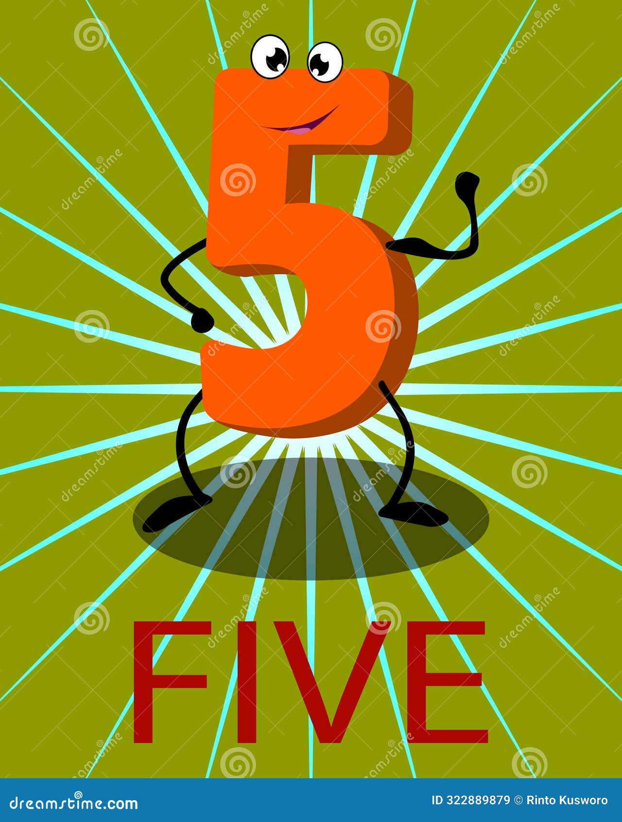 Cute Cartoon Figures. Fun To Learn for Kids. Number Five Stock Vector ...