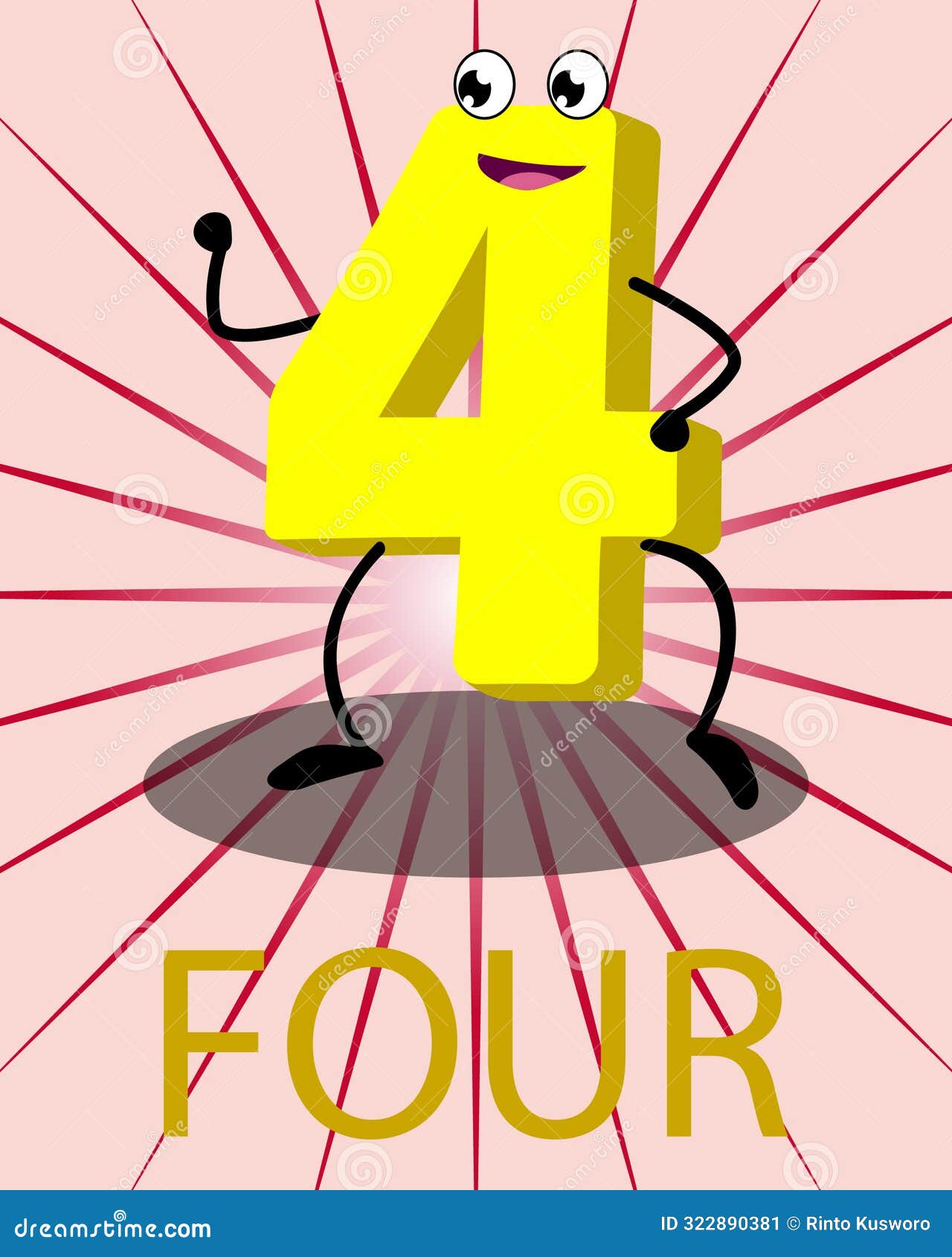 Cute Cartoon Figures. Fun To Learn for Kids. Number Four Stock Vector ...