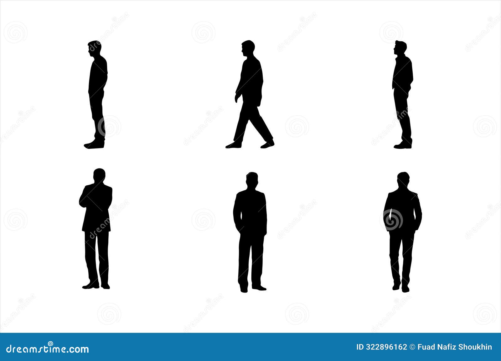 Set of Different Positions of People Silhouettes Illustration Vector ...