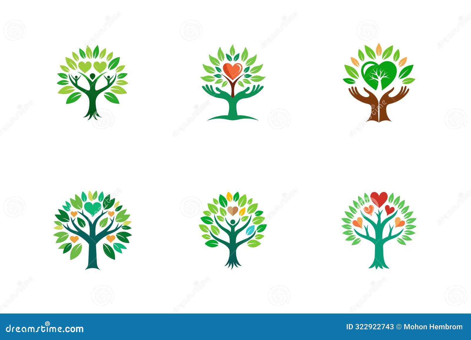 Logo Tree with Protective Hands Leafs Teamwork People Symbol Icon Stock ...