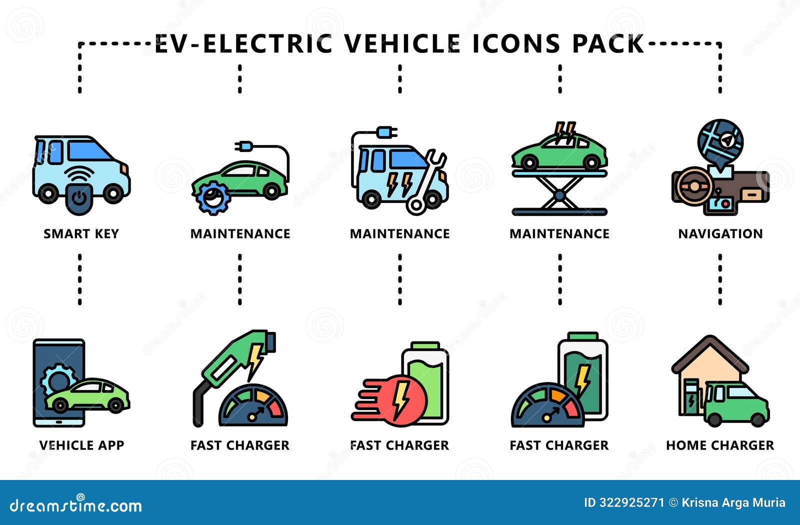 EV-Electronic Vehicles Lineal Multi Color Icons Pack Stock Vector ...
