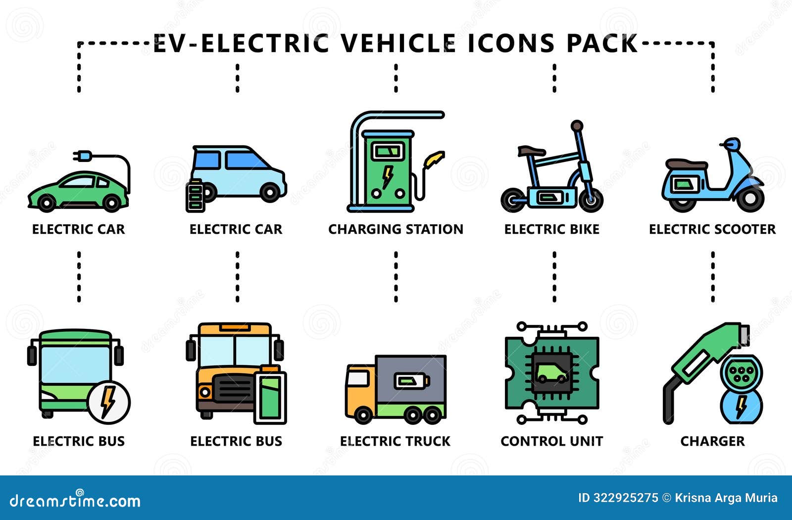 EV-Electronic Vehicles Lineal Multi Color Icons Pack Stock Vector ...