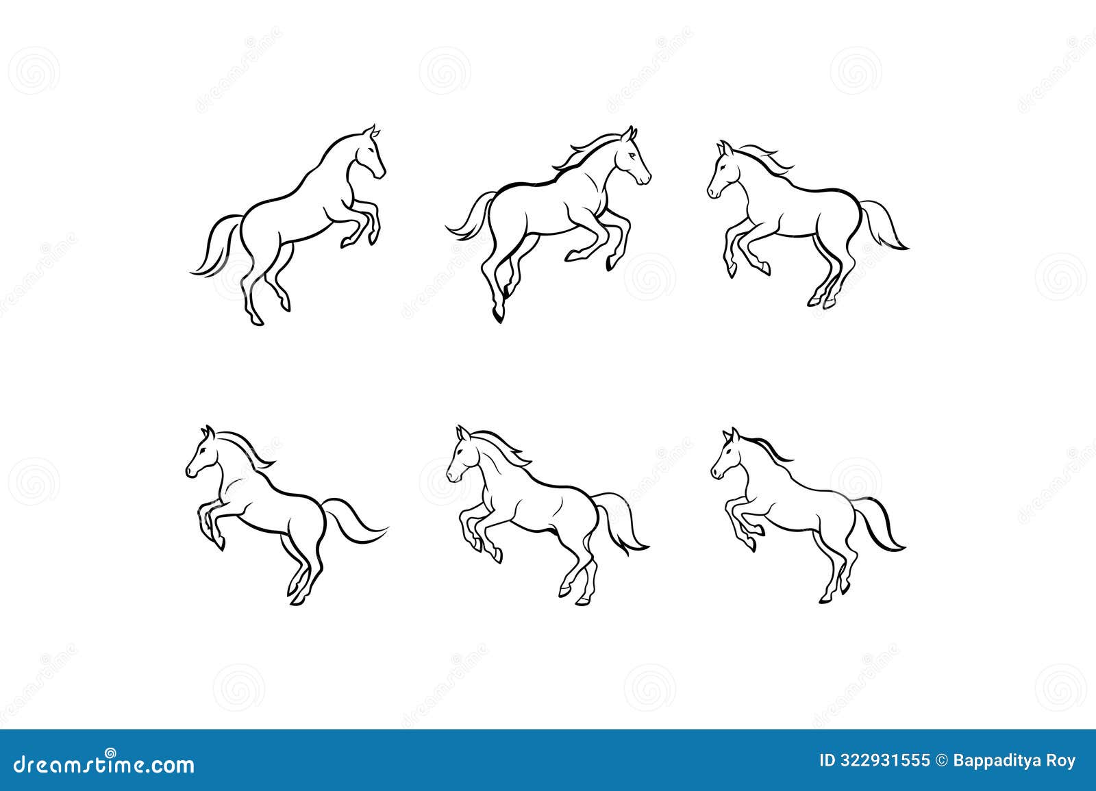 Set of Horse Line Art Design Stock Vector - Illustration of wild, speed ...
