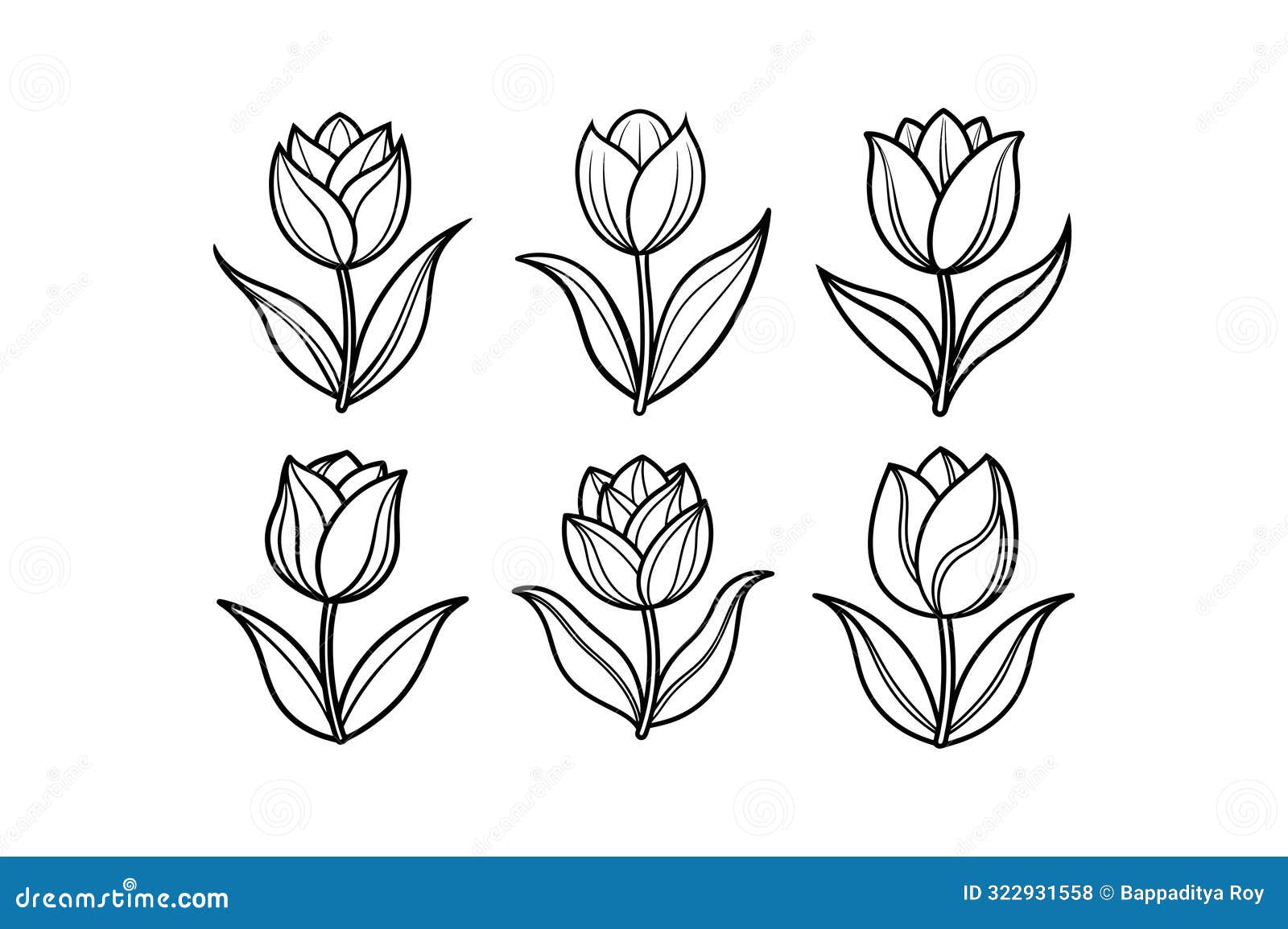 Set of Tulip Line Art Vector for Design Stock Vector - Illustration of ...
