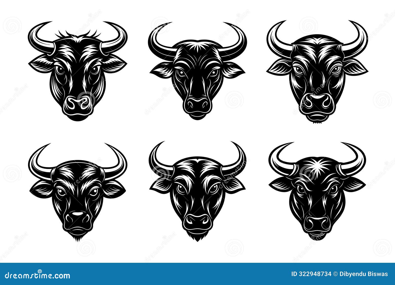 Black Bull Head Logo Style Silhouettes Stock Vector - Illustration of ...