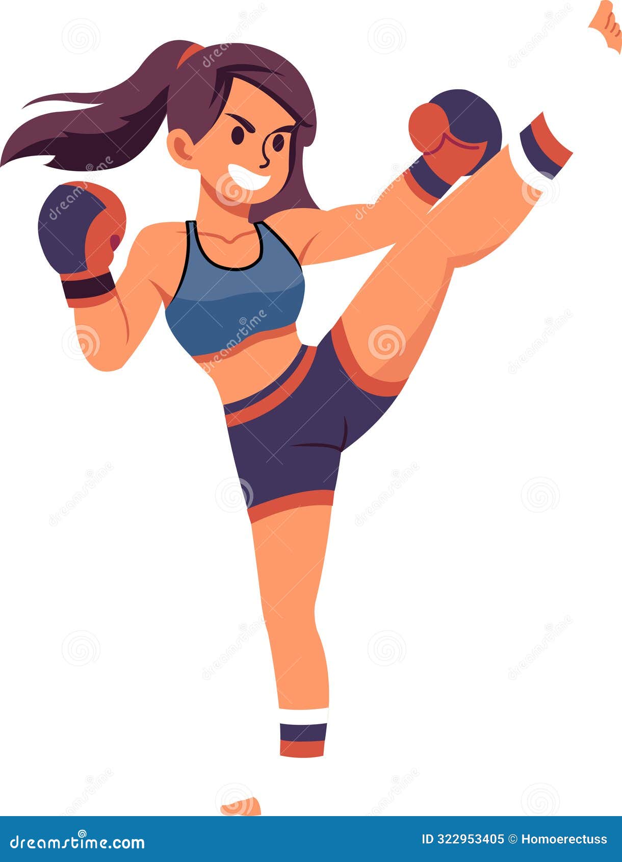 Young Female Muay Thai Kick Boxing Girl Stock Vector - Illustration of ...