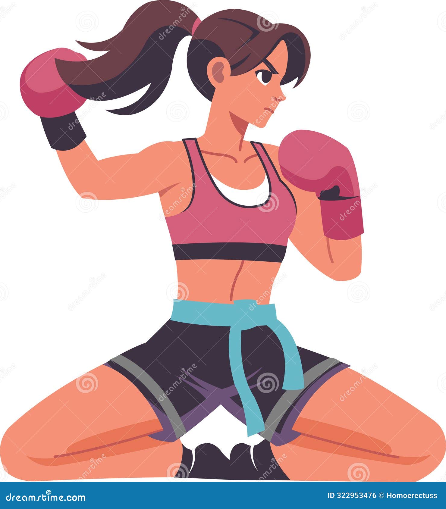 Young Female Muay Thai Kick Boxing Girl Stock Vector - Illustration of ...