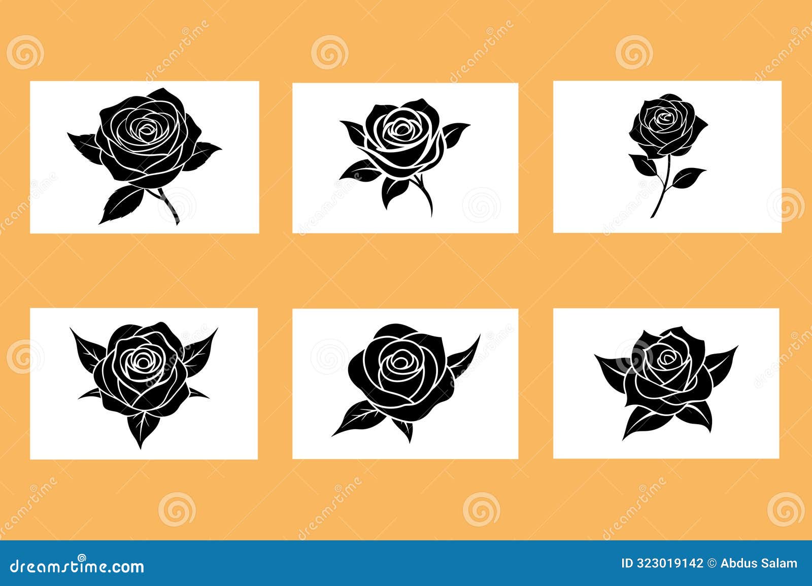 A Set of Six Roses Vector Illustrations Stock Vector - Illustration of ...