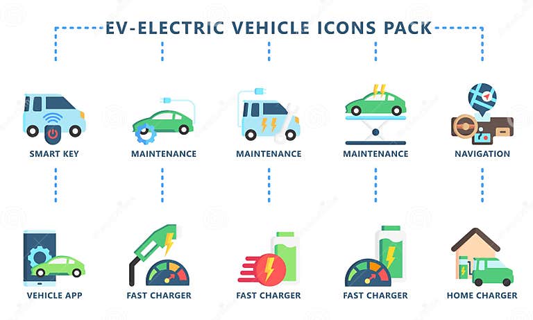 EV-Electronic Vehicles Multi Color Icons Pack Stock Vector ...