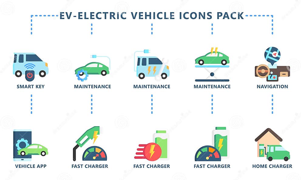 EV-Electronic Vehicles Multi Color Icons Pack Stock Vector ...