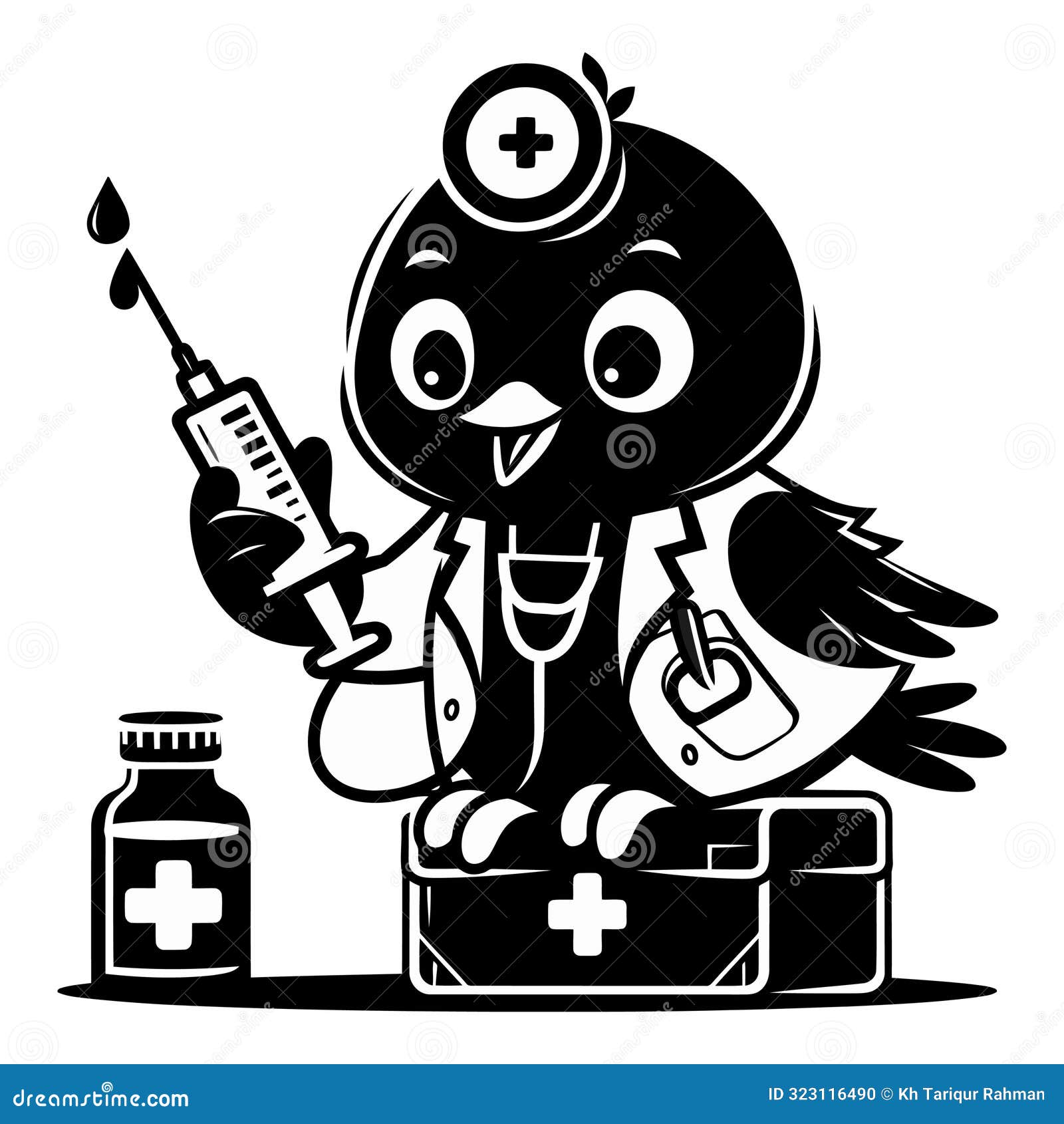 Doctor - Bird With Thermometer And Bag Vector Illustration ...