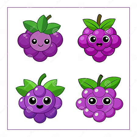 Cute Grapes Fruit Sticker, Vector Illustration Line Art Stock Vector ...