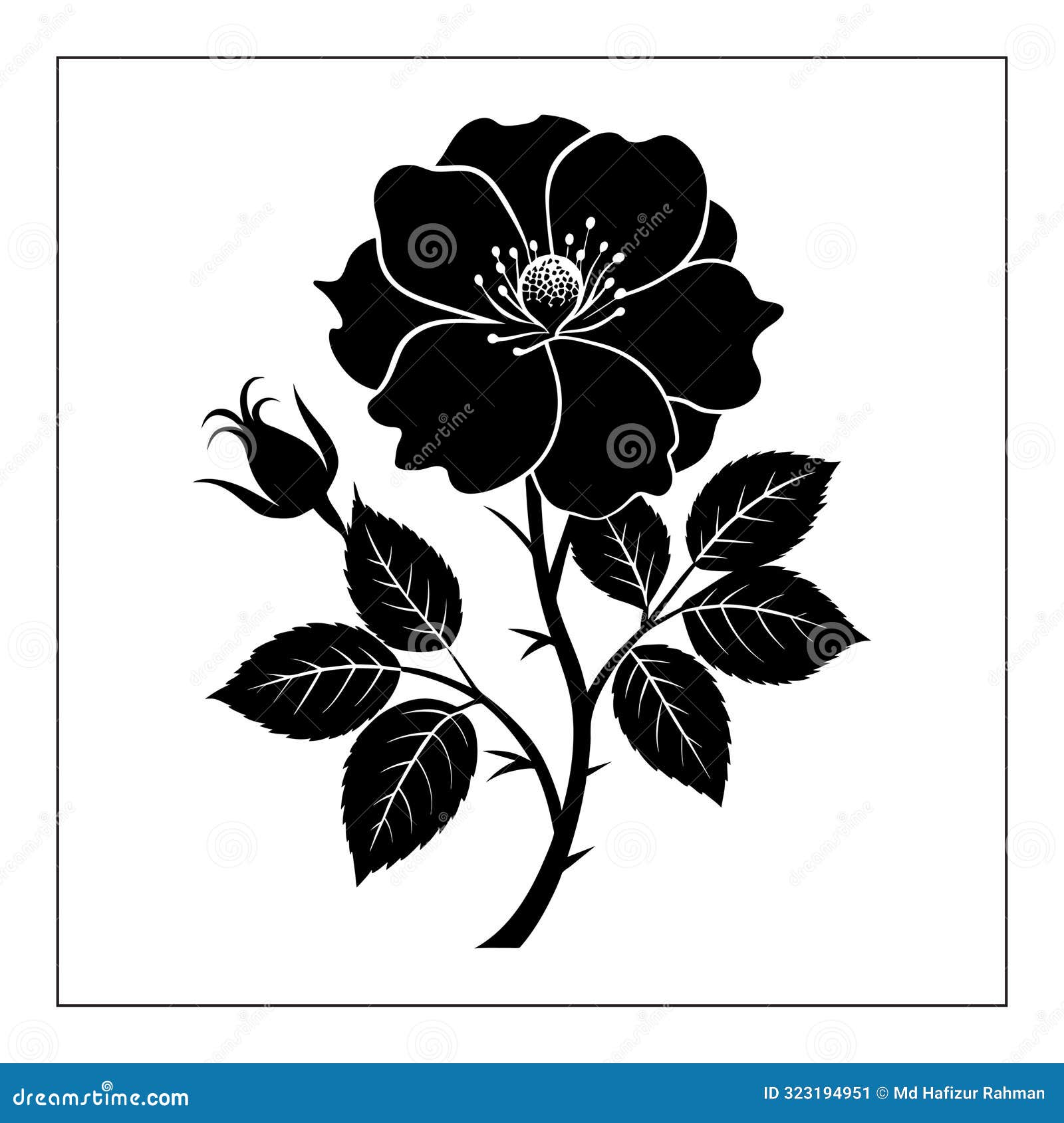 Wild Prairie Rose Black Silhouette Vector Art Illustration Stock Vector ...