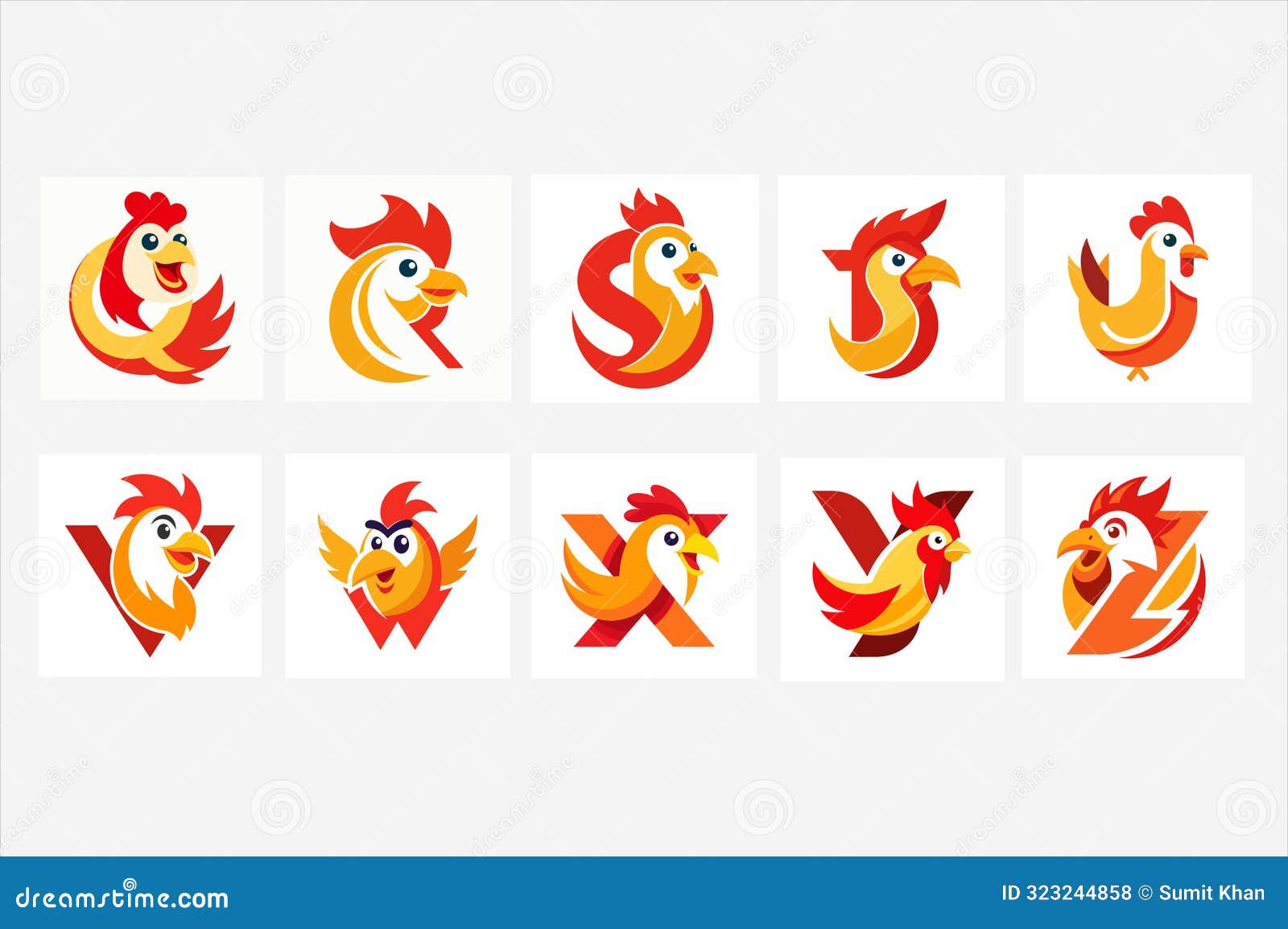 Alphabet Style Chicken Logos Artistic Branding Solutions Stock Vector ...