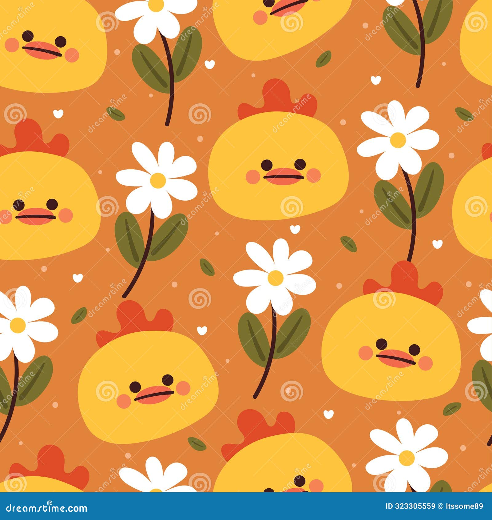 Seamless Pattern Cartoon Chick and Flower Stock Vector - Illustration ...