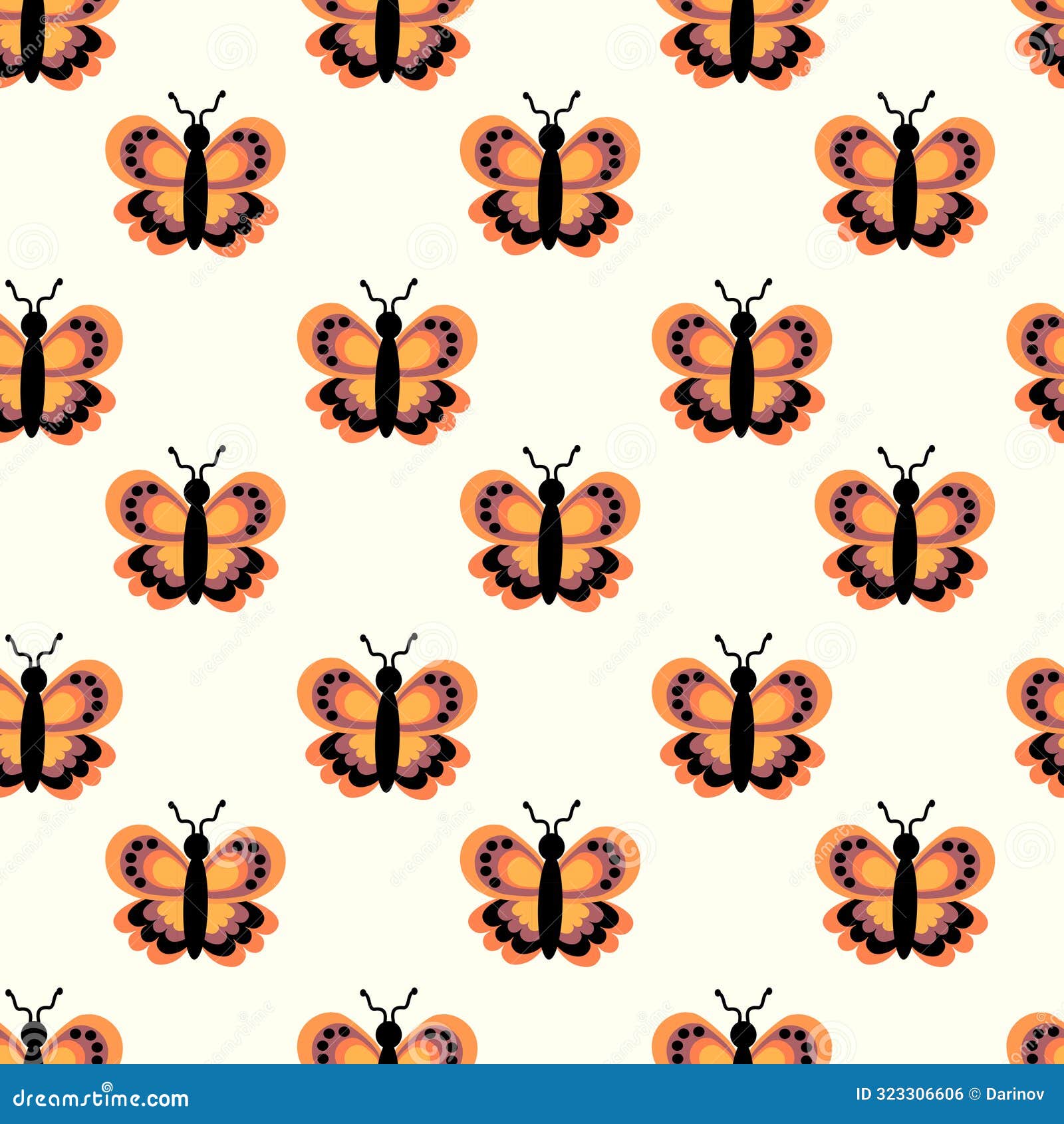 Seamless Pattern with Orange Butterfly. Abstract Ornament Design Wings ...