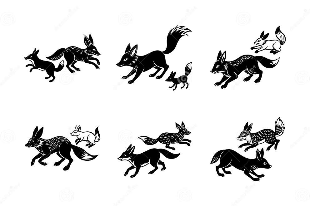 A Fox Chasing after a Rabbit Stock Vector - Illustration of scene ...