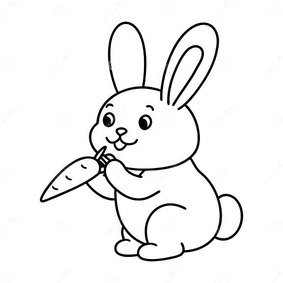 Rabbit Eating Carrot Coloring Page Collection. Stock Vector ...