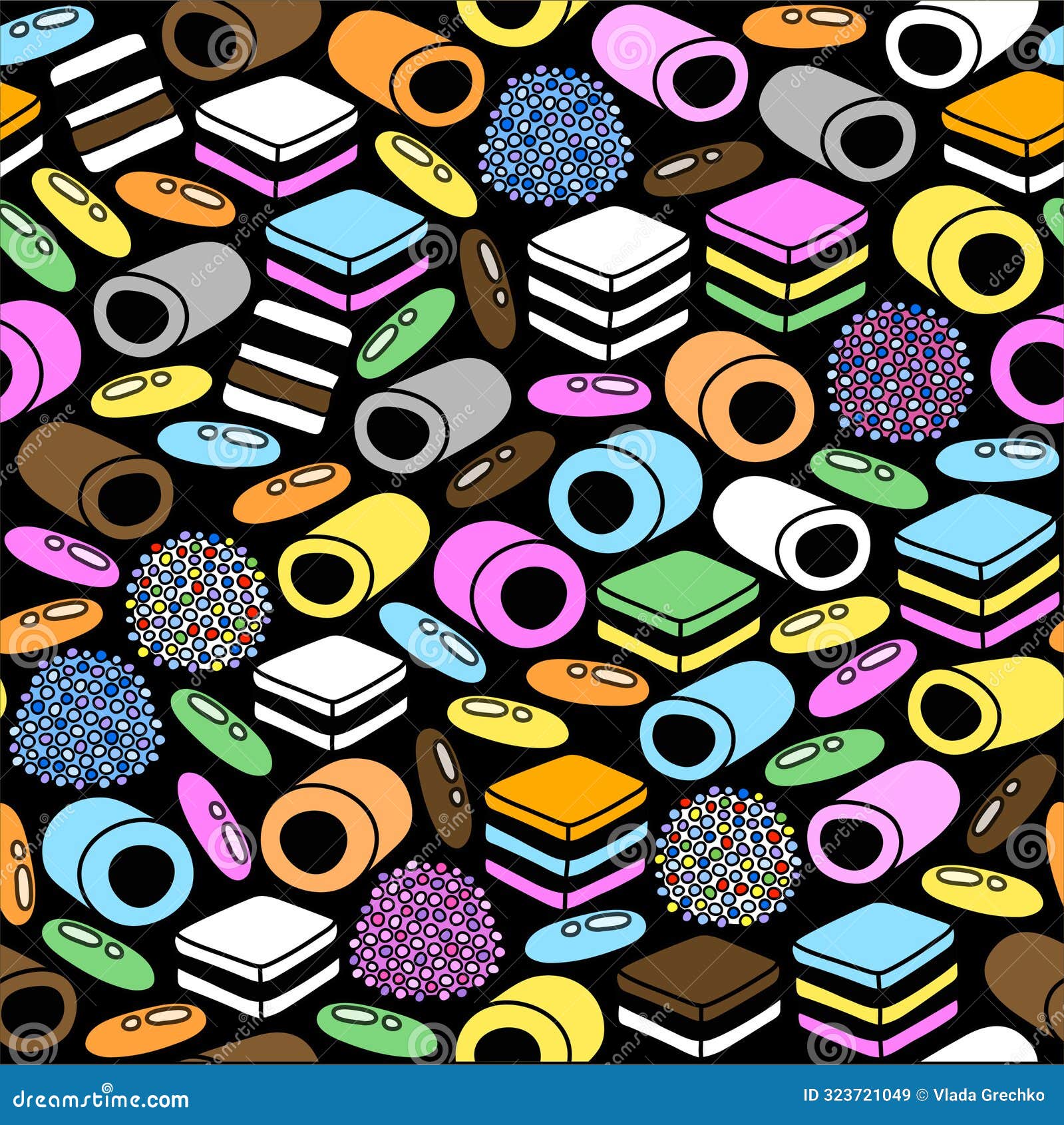 Liquorice Candy Seamless Background. Assorted Licorice Candies on Black ...