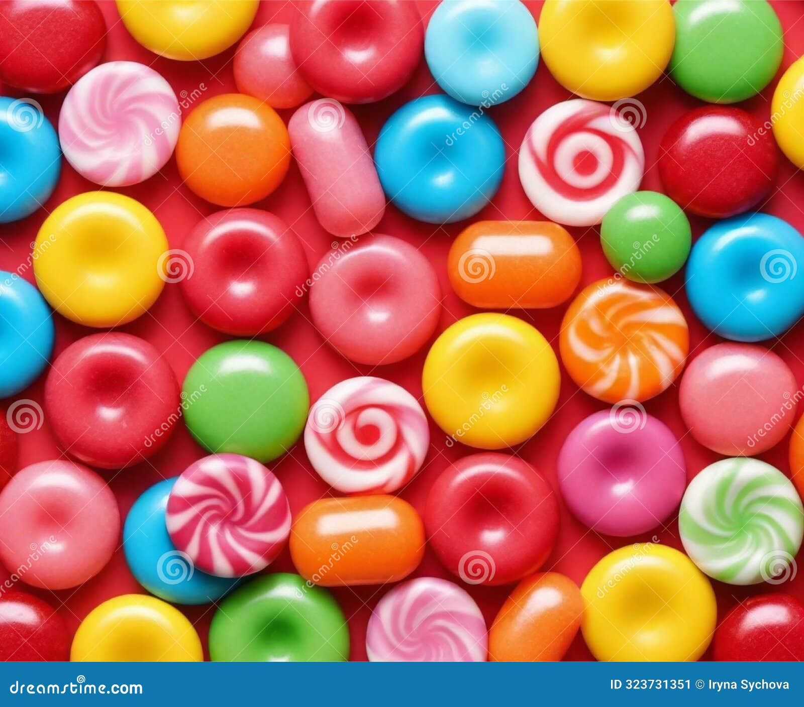 Candies of Multiple Colors on a Red Background. Stock Illustration ...