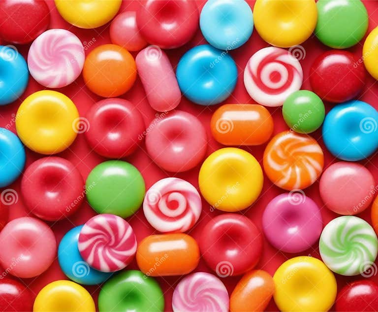 Candies of Multiple Colors on a Red Background. Stock Illustration ...