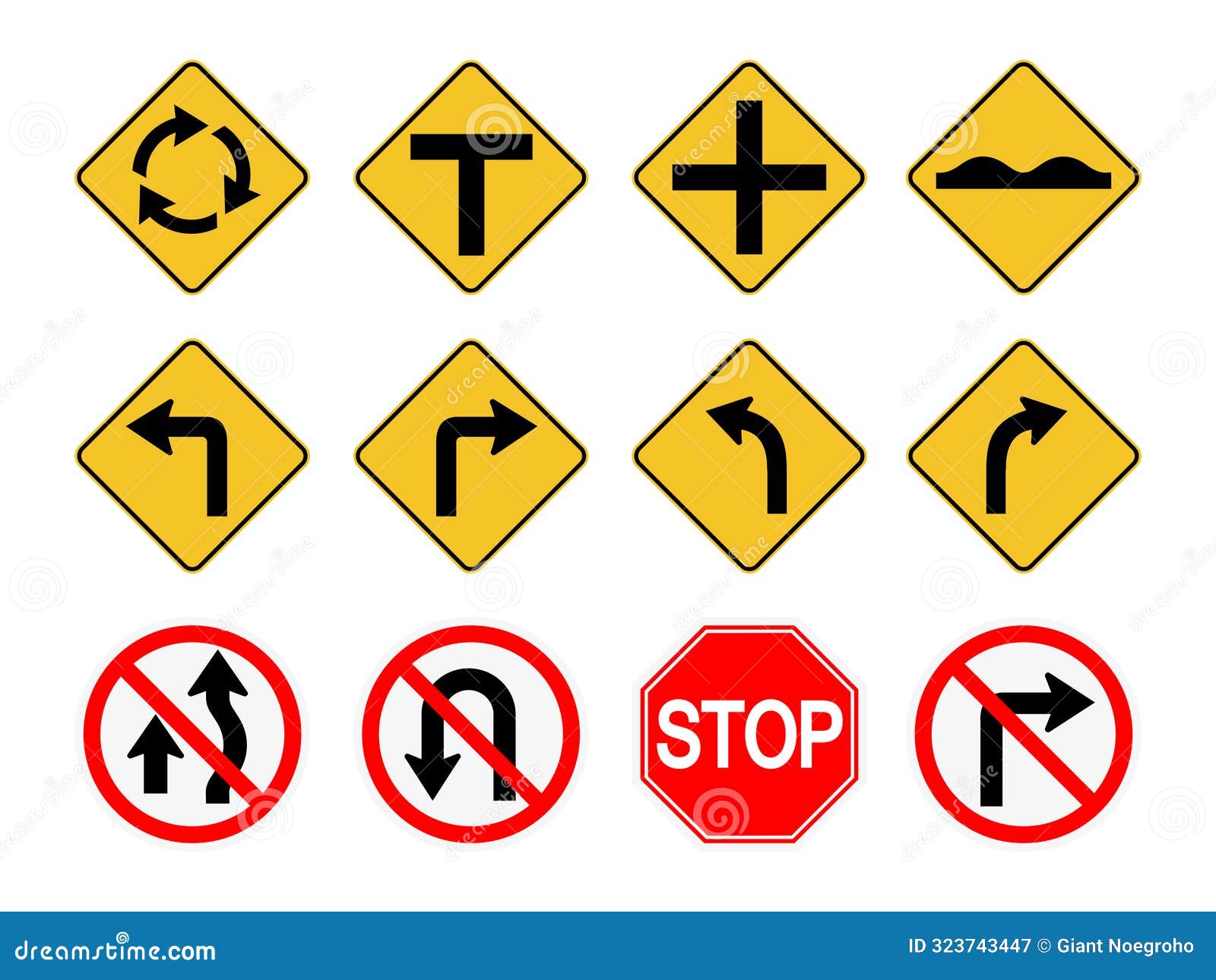 Set of Road Signs, Arrow Caution or Danger Sign Stock Illustration ...