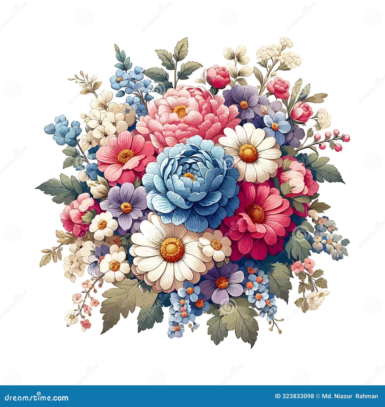 Mixed Flowers Bouquet Vector Illustration Stock Vector - Illustration ...