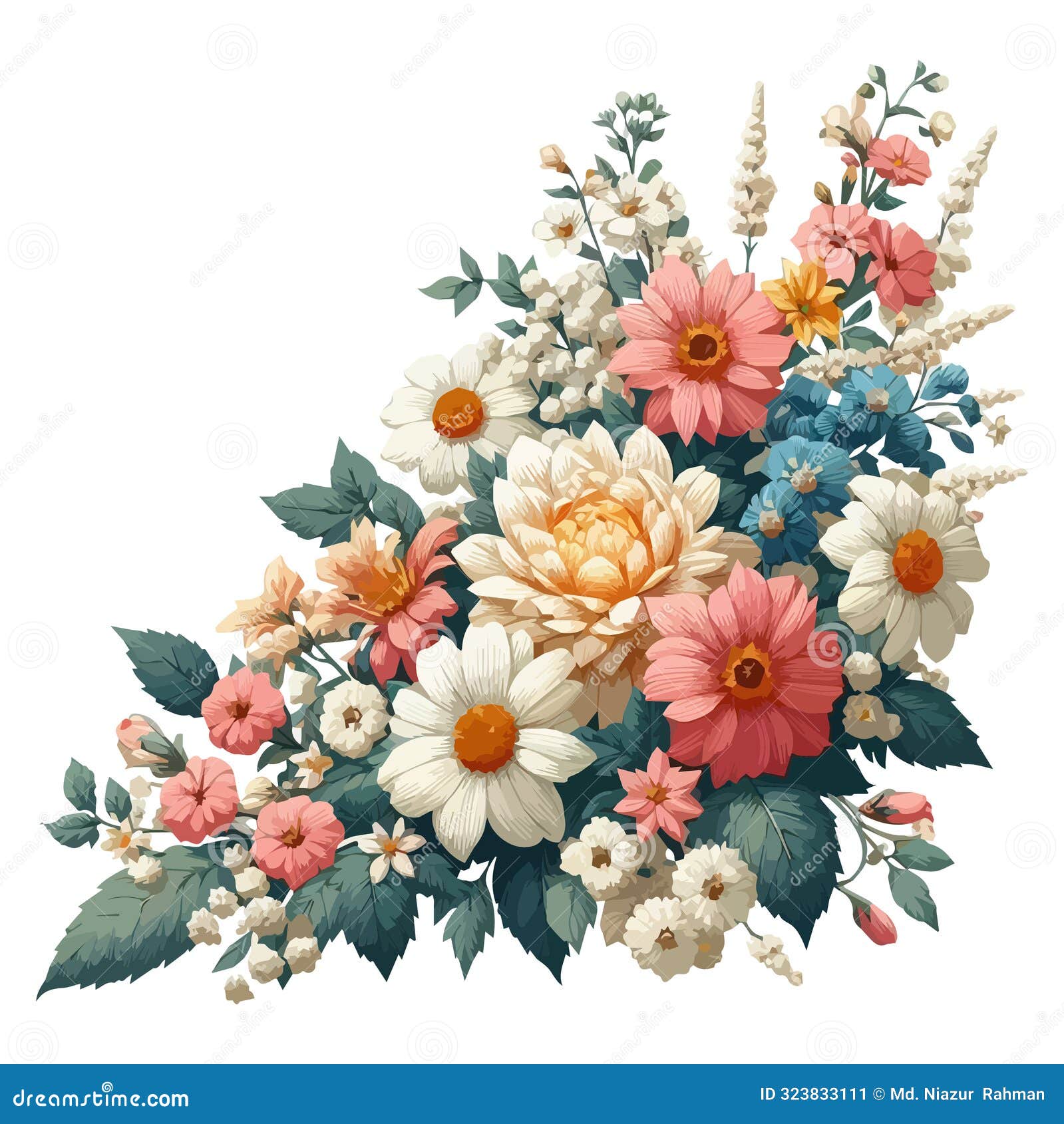 Mixed Flowers Bouquet Vector Illustration Stock Vector - Illustration ...