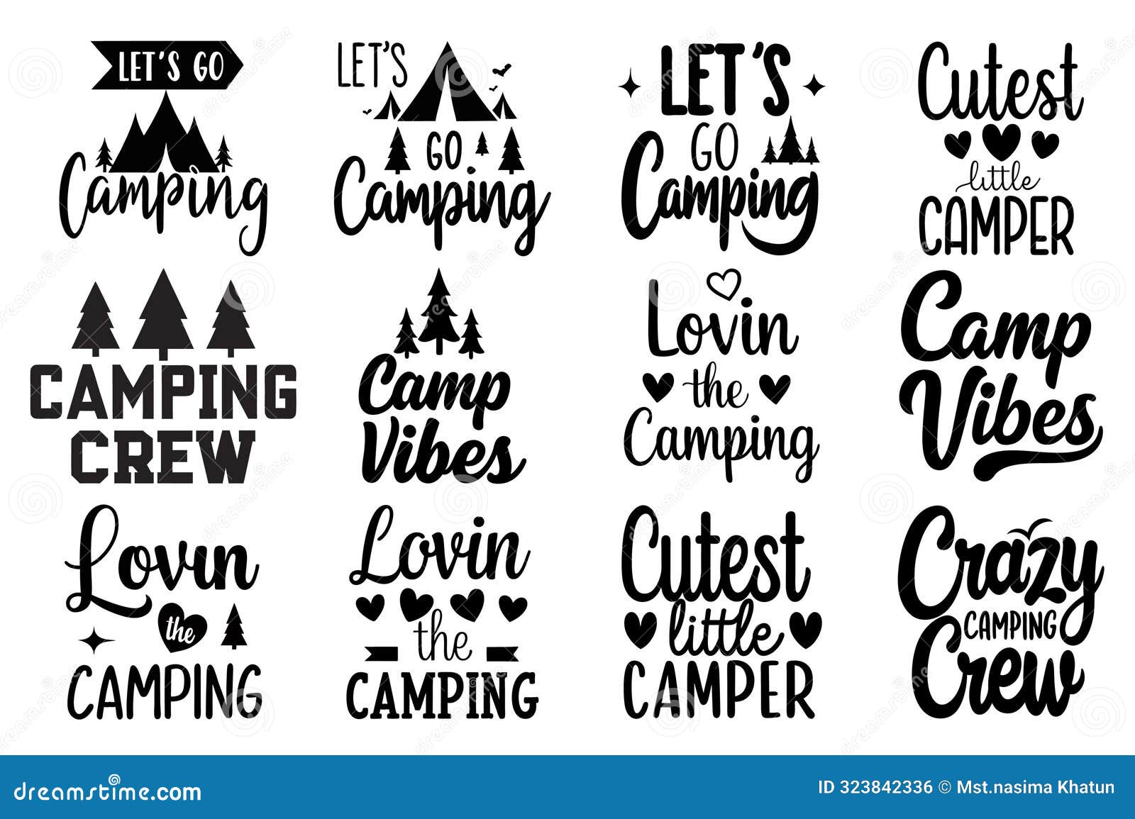 Camping, Typography, Design Bundle Stock Vector - Illustration of ...
