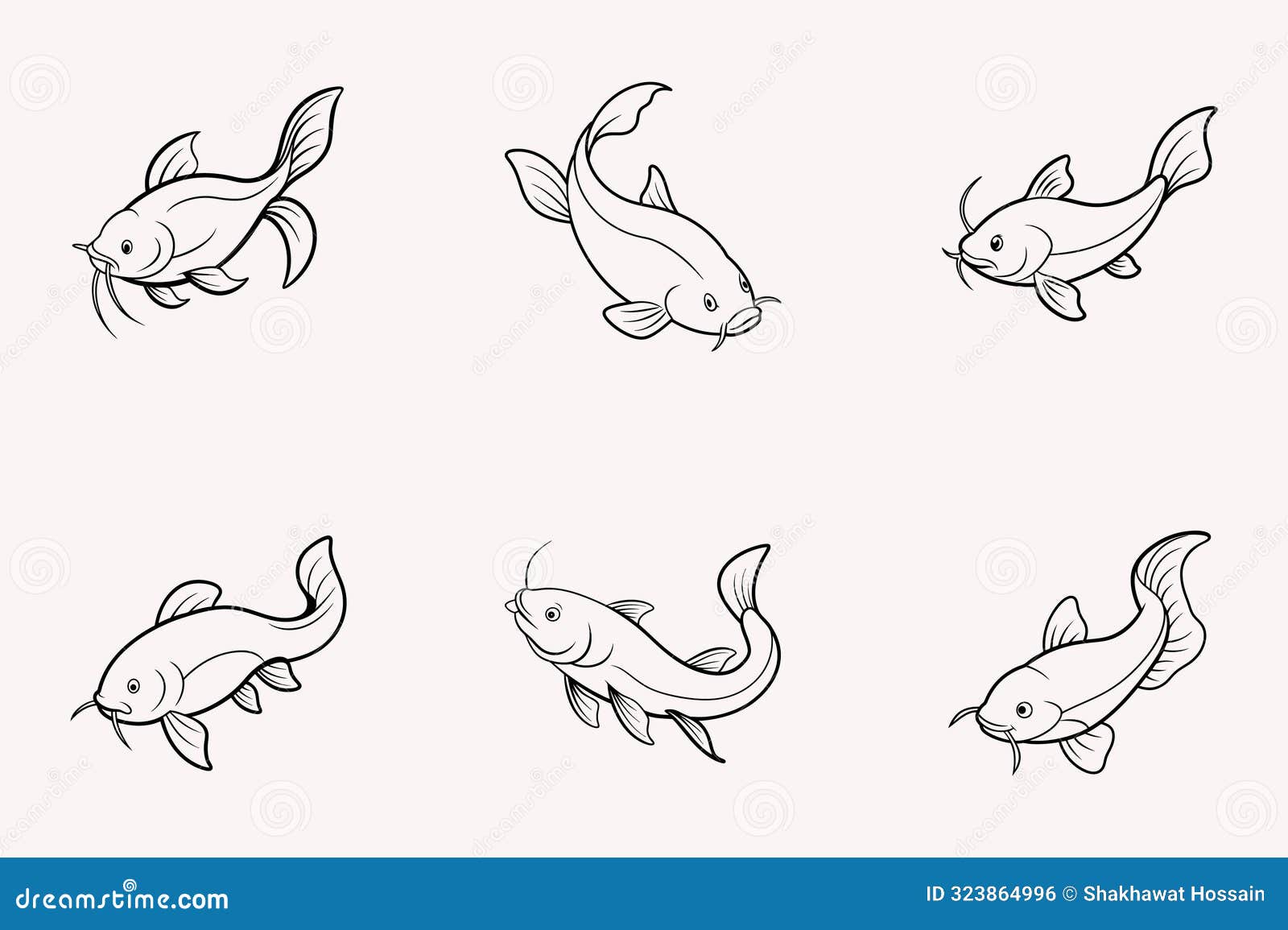 A cute line art catfish stock vector. Illustration of creature - 323864996