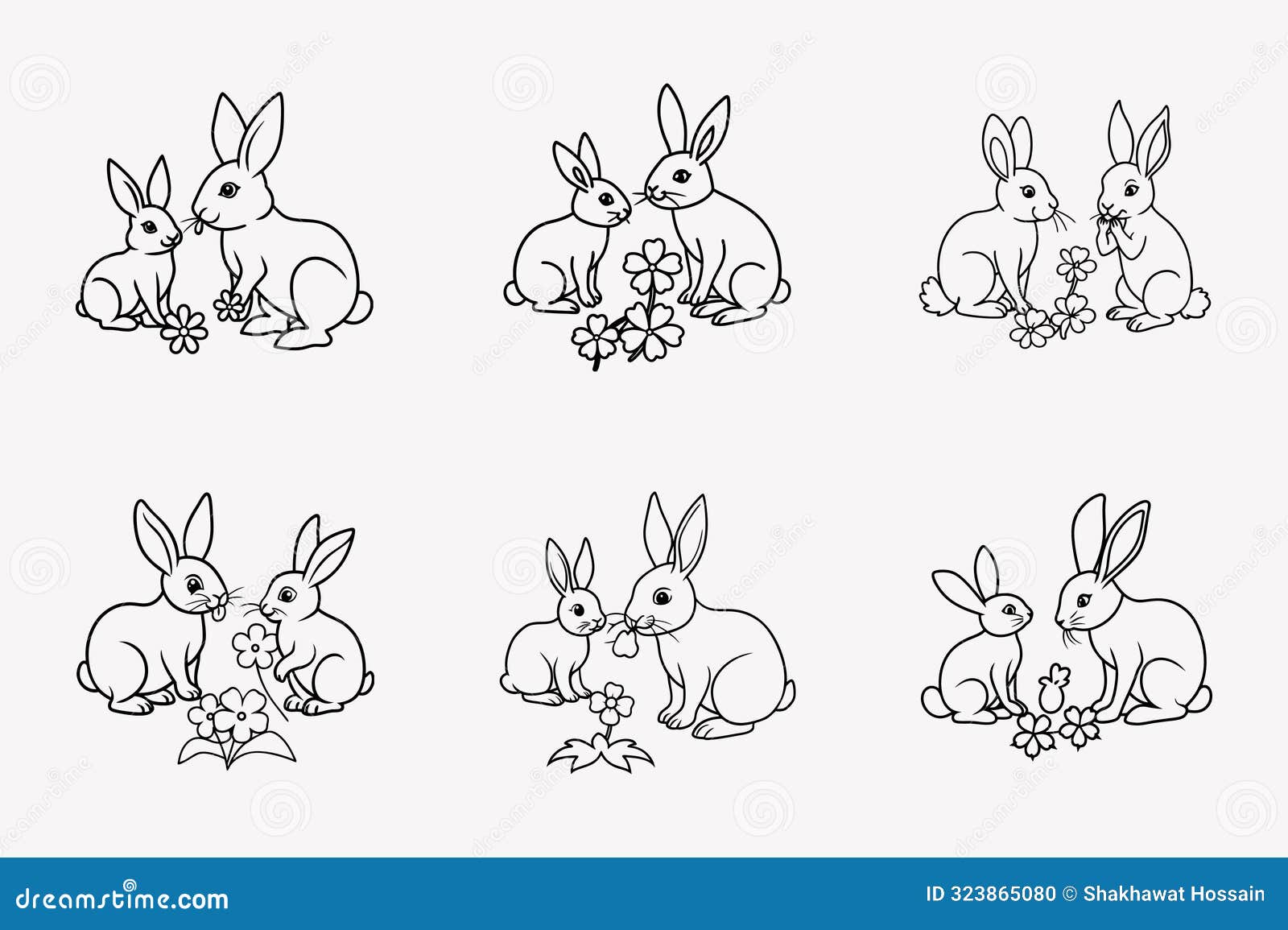 A Family of Rabbits Nibbling on Clover in a Meadow Stock Vector ...