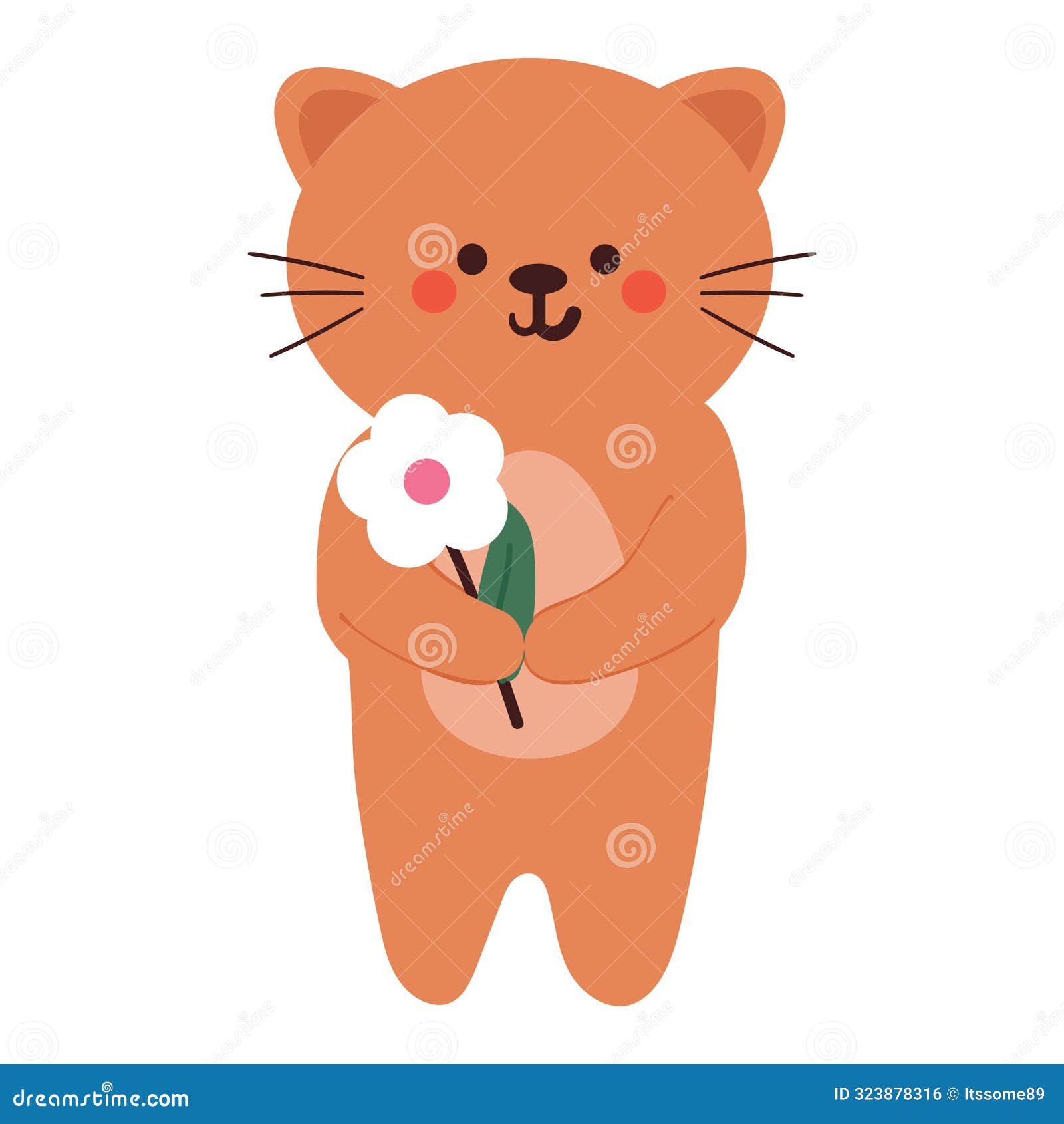 Cute Hand Drawing Cartoon Cat Holding Flower Stock Vector ...