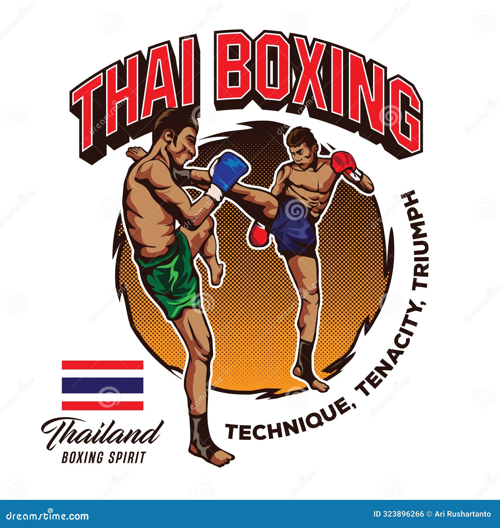 Thai Boxing Martial Art Vector Illustration for T Shirt Design Stock ...
