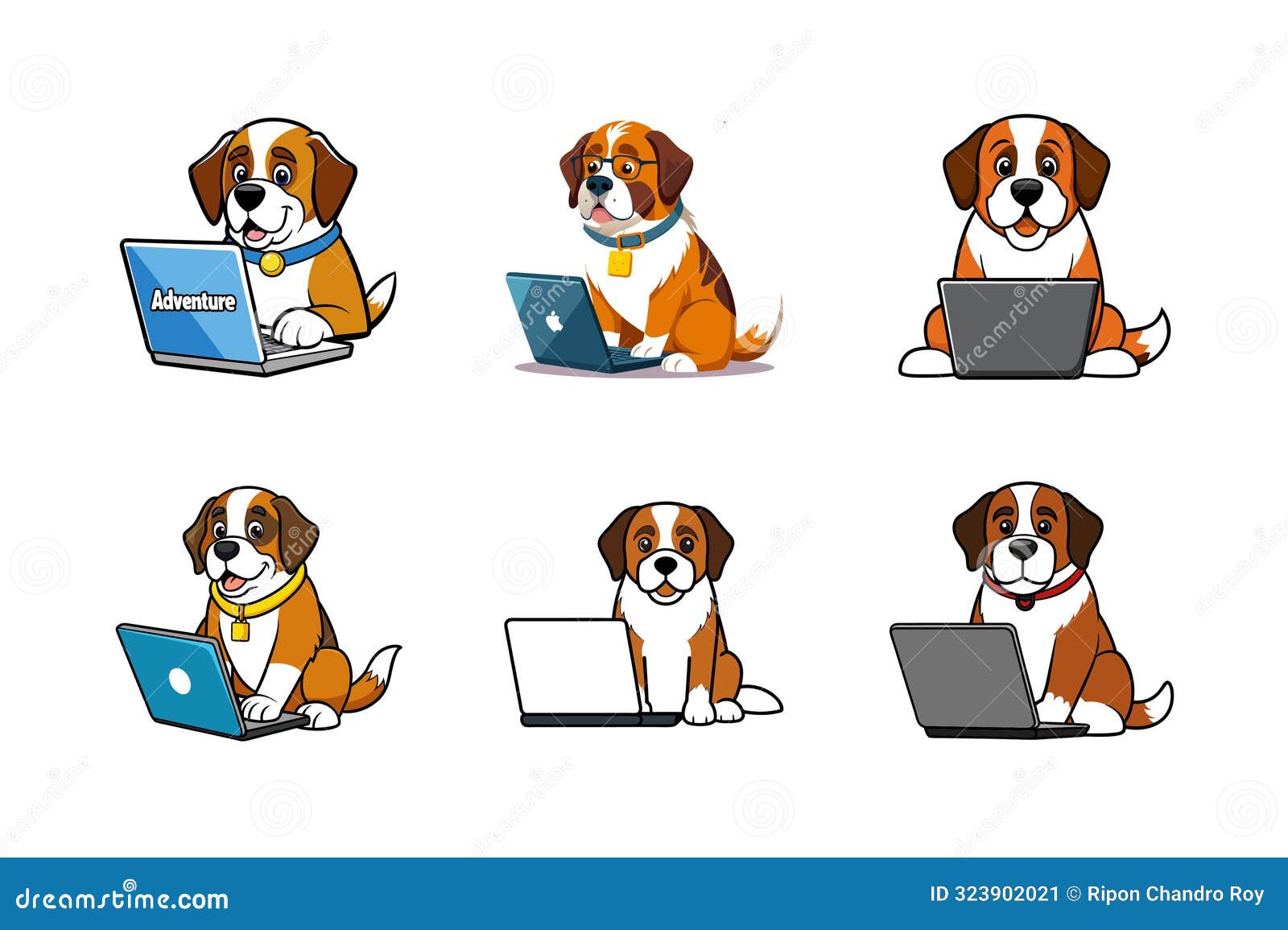 Saint Bernard Dog Working on Adventure-laptop Stock Illustration ...