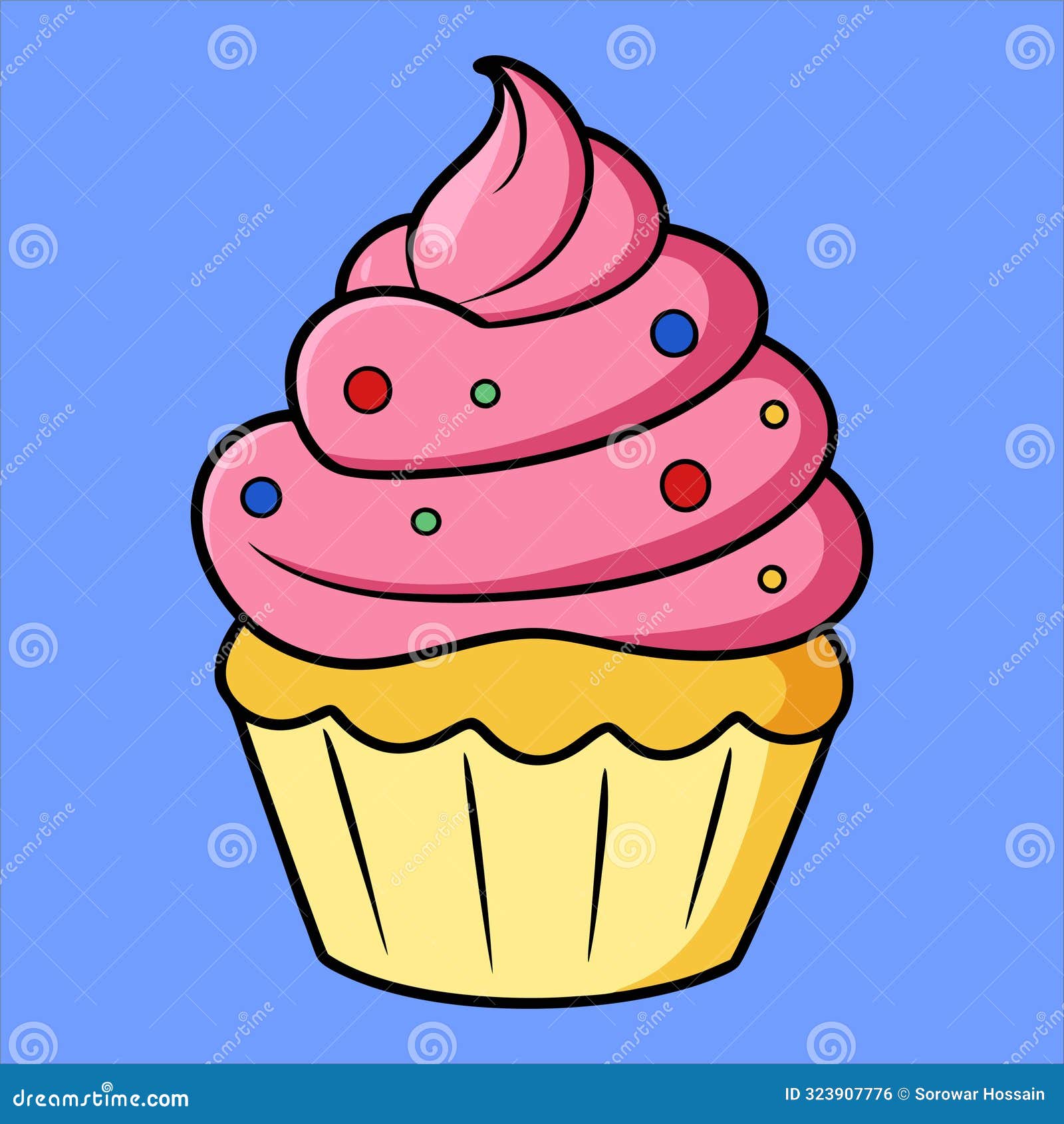 Muffin Cake One Single Line Drawing For Logo. Cartoon Vector ...