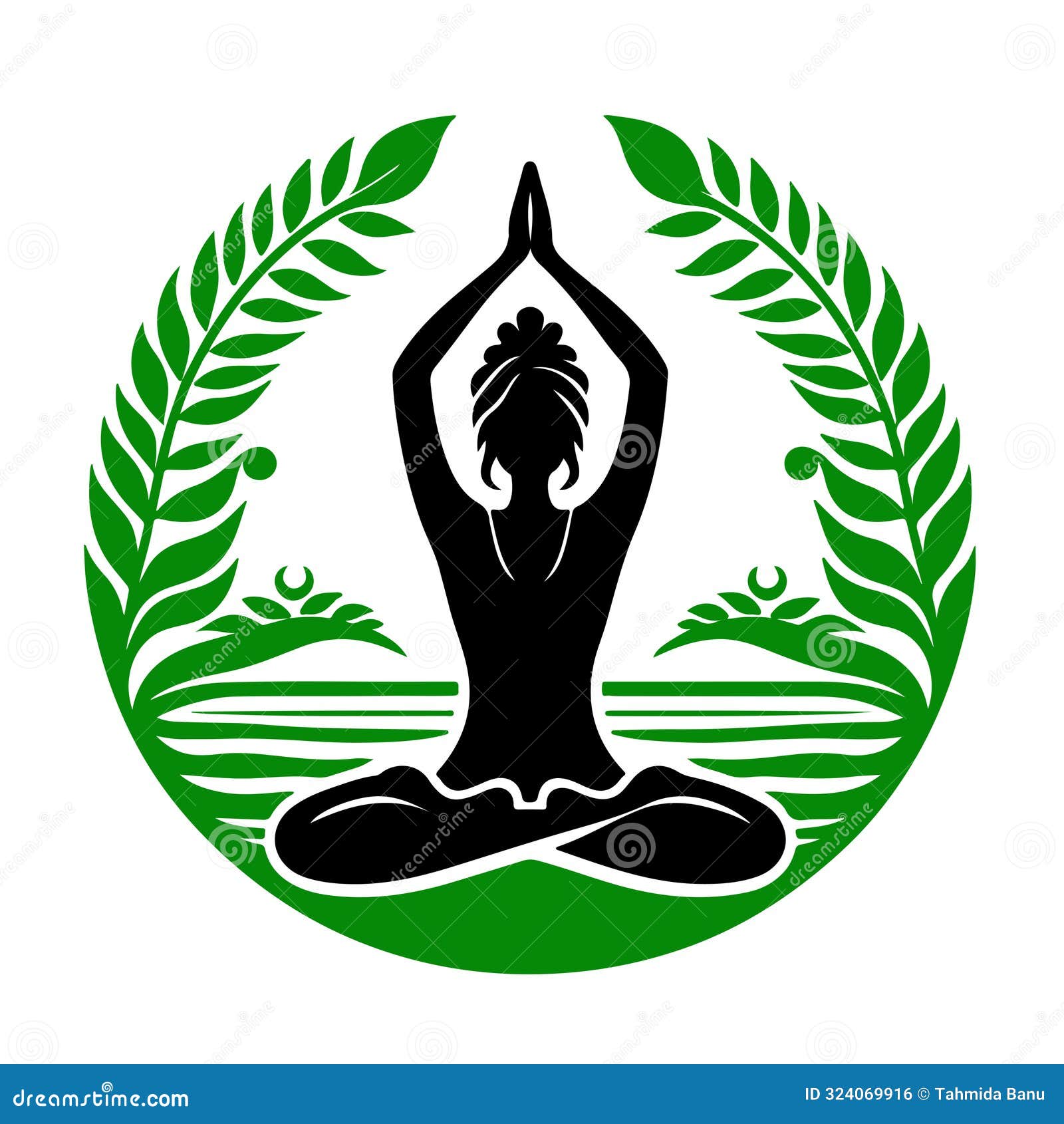 Yoga Lotus Position with Green Silhouette Vector Art Stock Illustration ...