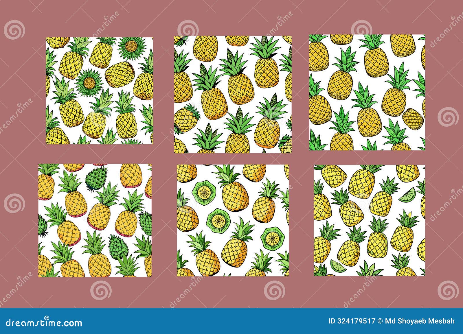 Hand Drawn Seamless Pattern with Pineapple Stock Illustration ...