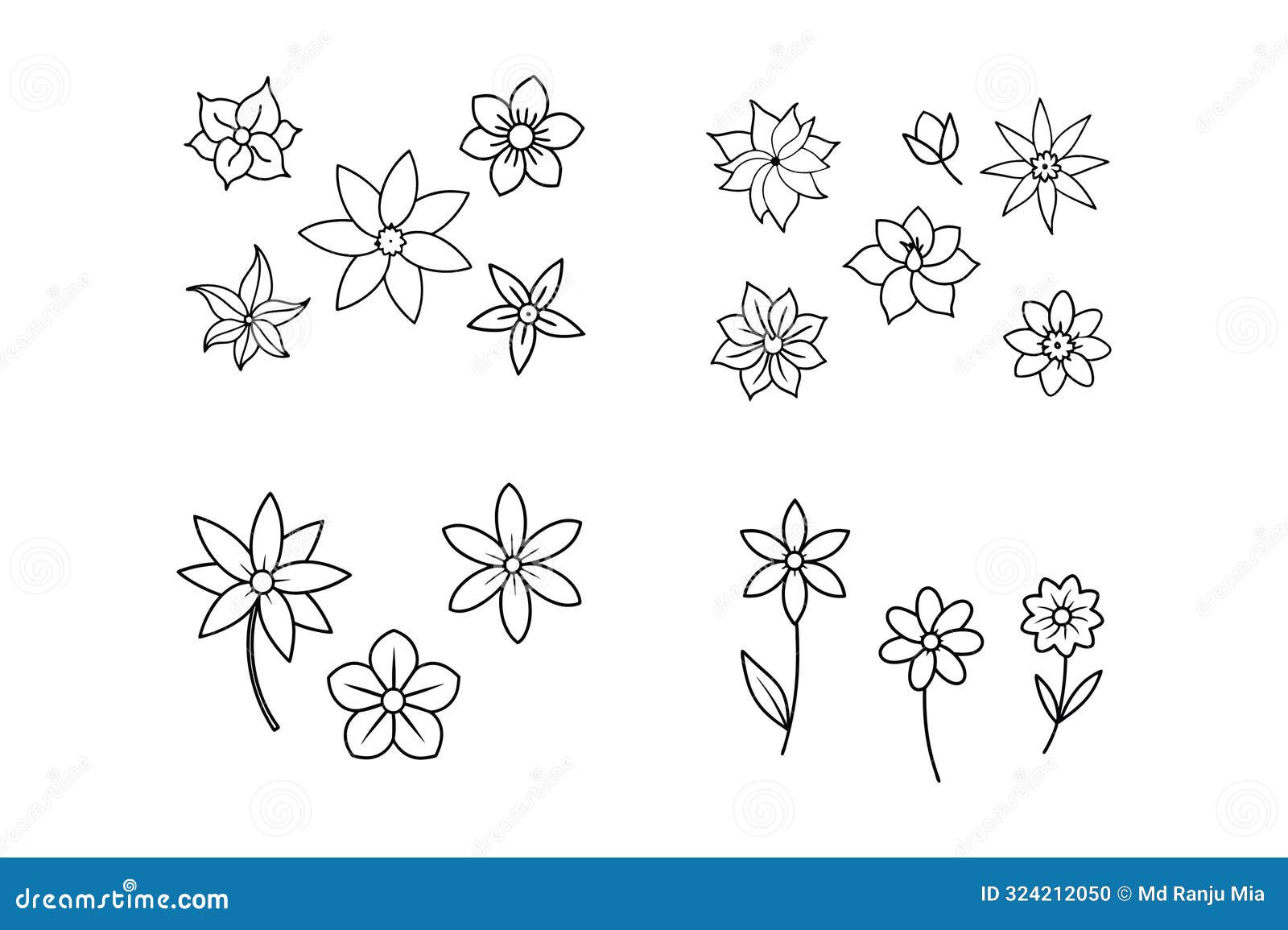 Hand Drawn Flowers Doodle Vector Art Illustration. Stock Vector - Illustration of drawn, bloom ...