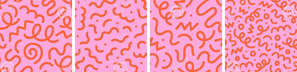 Fun Red Line Doodle Seamless Pattern Set Stock Vector - Illustration of ...