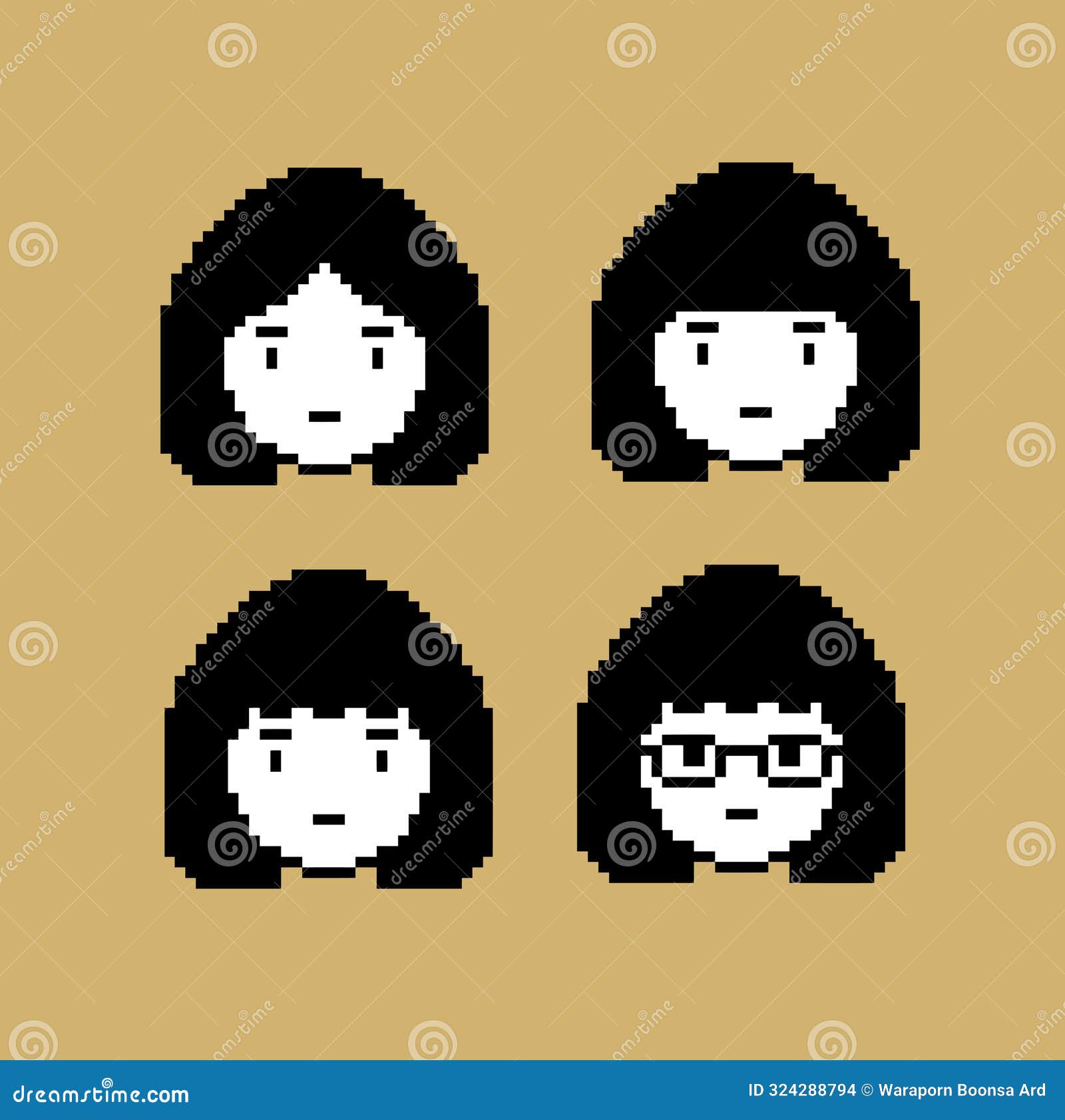 Girl Pixel Art Character Logo Icon Vector. Pixel Art Cartoon. Stock ...