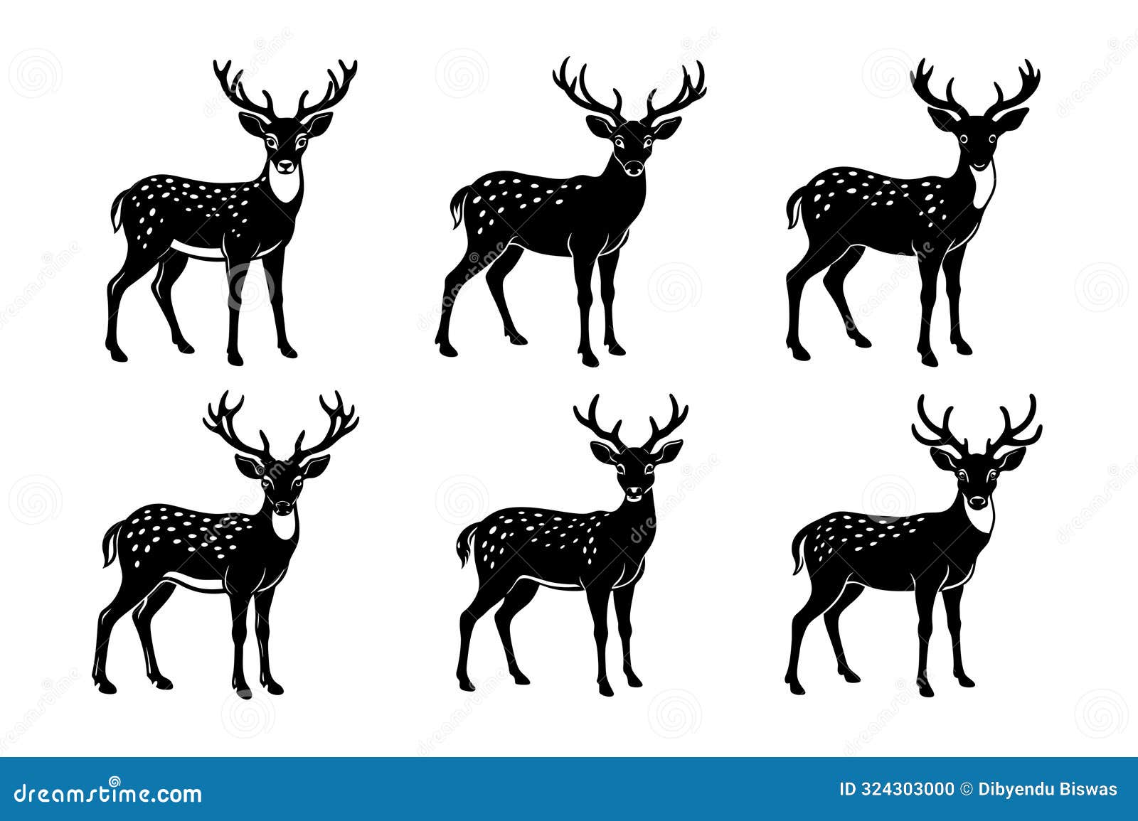 Fallow Deer Black Silhouette Vector Illustration Stock Vector ...