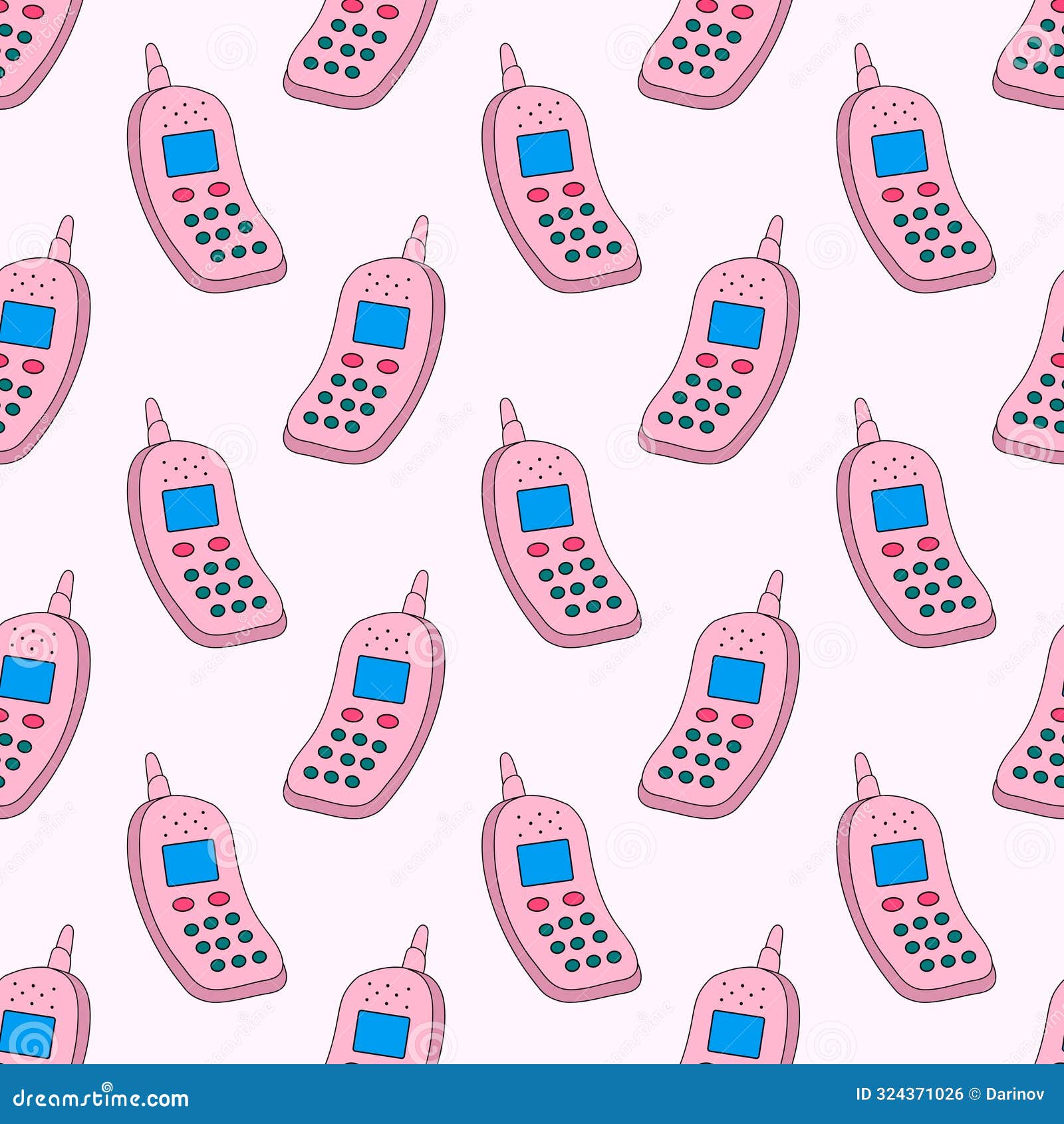 Seamless Pattern. Cute and Stylish Retro Mobile Phone with Buttons ...