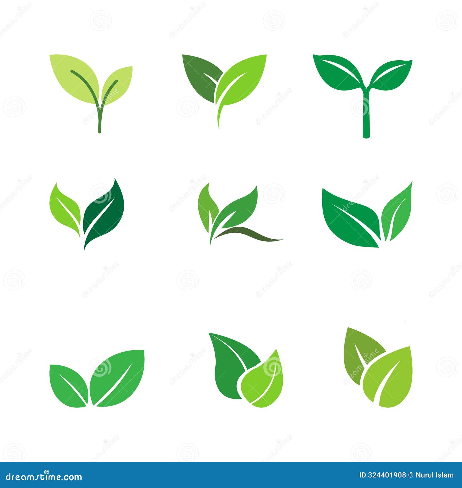 Collection of Green Leaf Design Elements - Vector Illustration. Stock ...